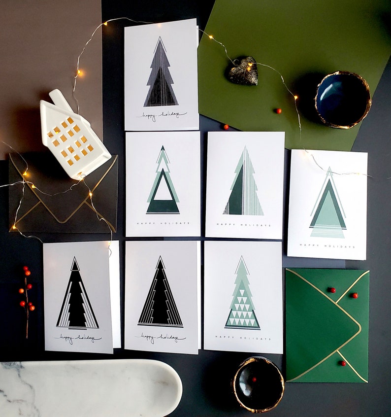 Set of 12 Modern Minimal Holiday 5"x7" Cards W/ Envelopes Christmas ...