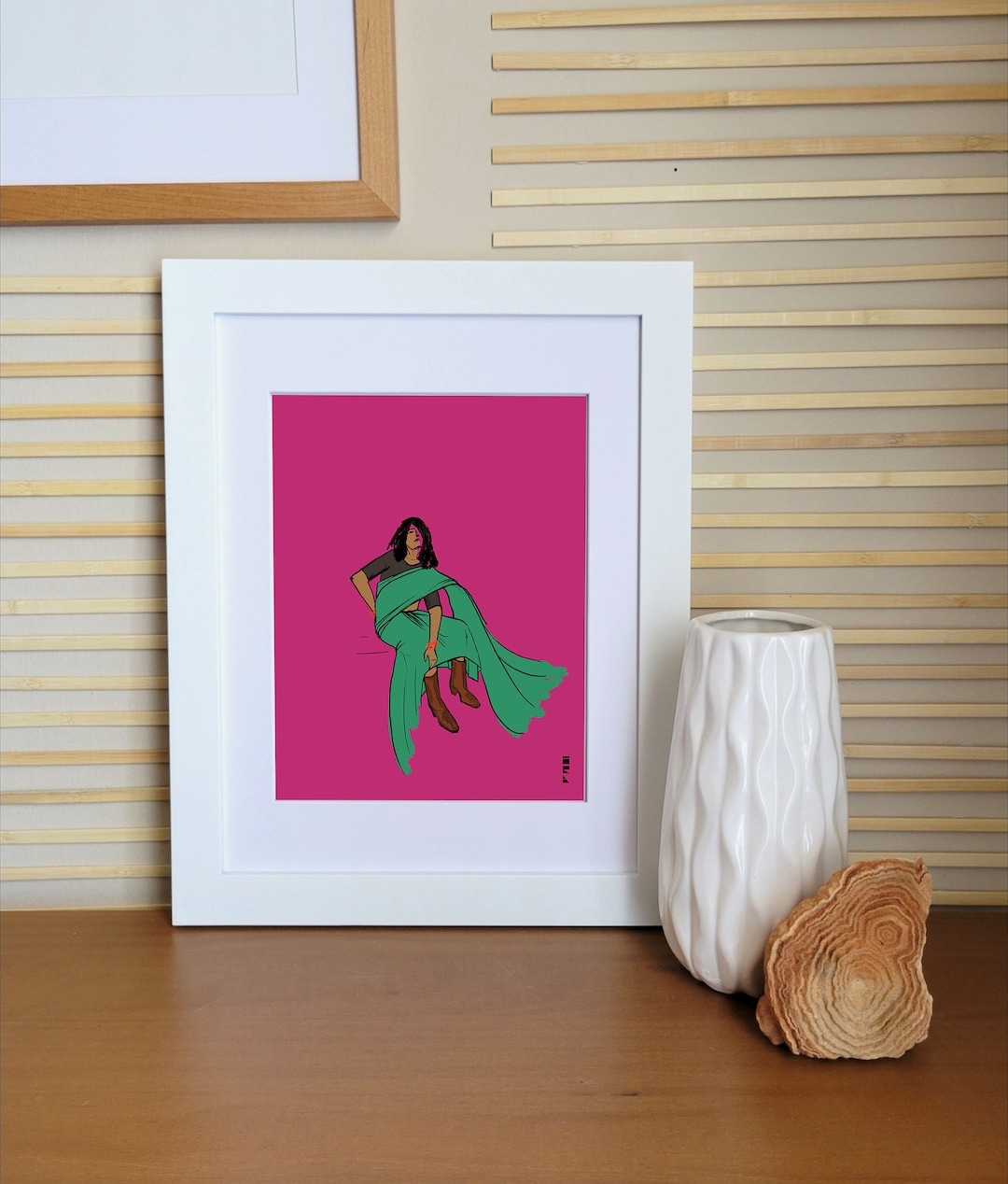 Indian Fashion Fusion Poster Print - Minimal, Green Saree / Sari ...