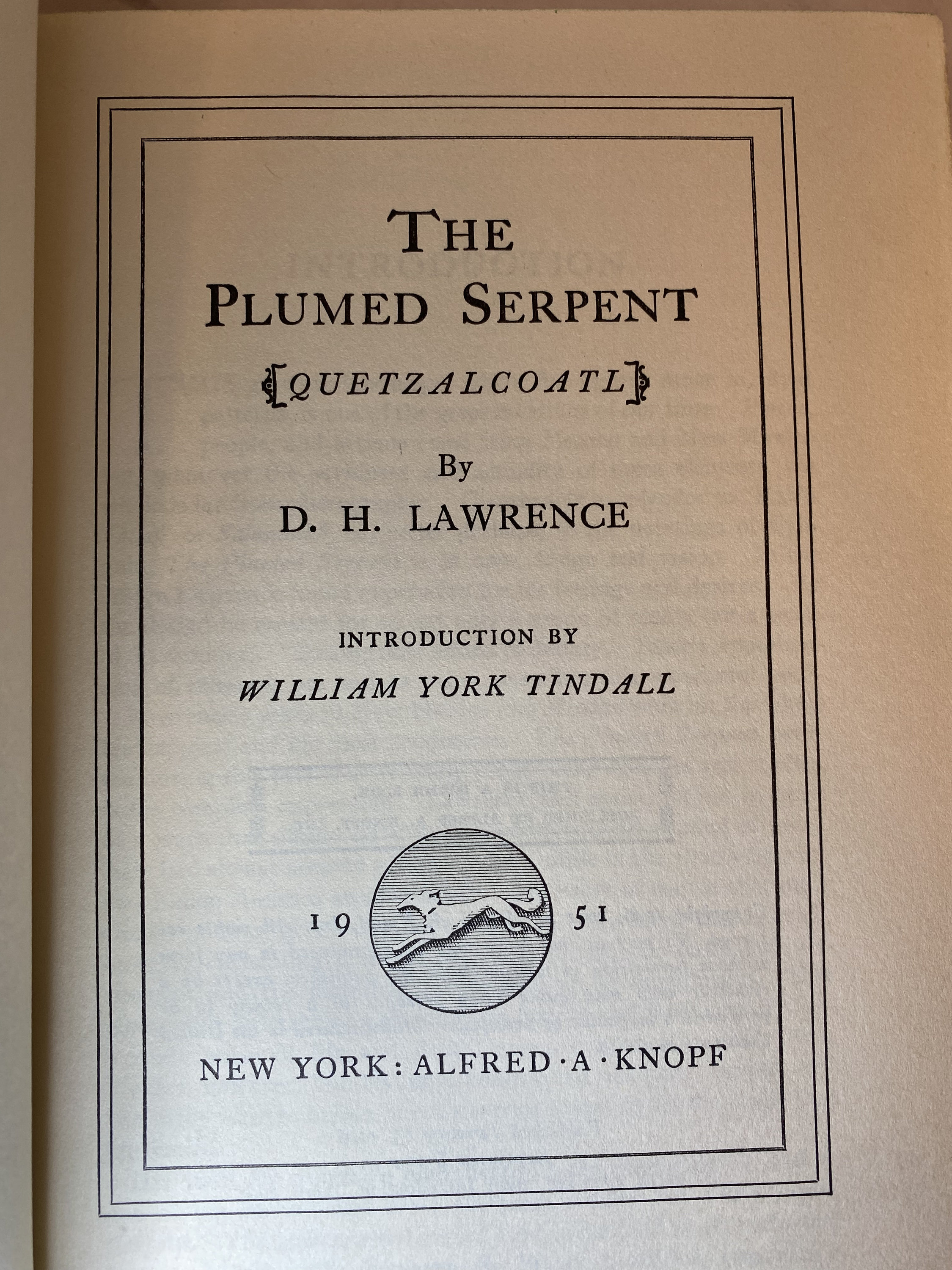 1951 the Plumed Serpent by D.H Lawrence Knopf 4th Printing - Etsy
