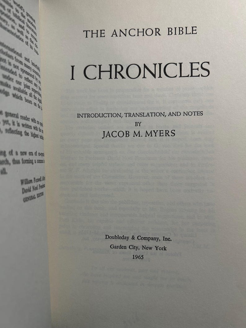 1965 Chronicles 1 and 2, the Anchor Bible Translated by Jacob Myers - Etsy