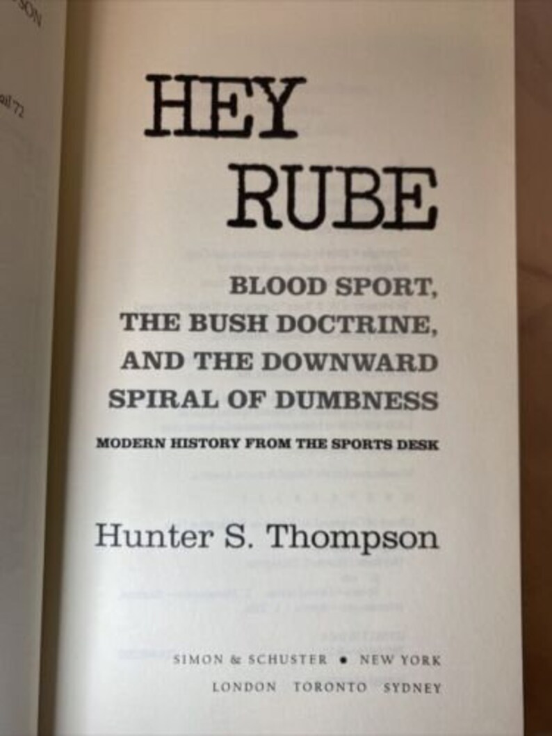 1st Edition Hey Rube Signed by Hunter S. Thompson VF - Etsy