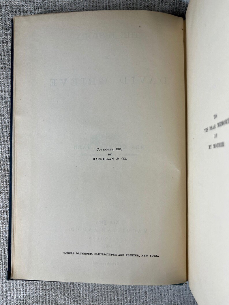 1892 L'histoire de David Grieve par Mme Humphry Ward Relié Macmillan ...