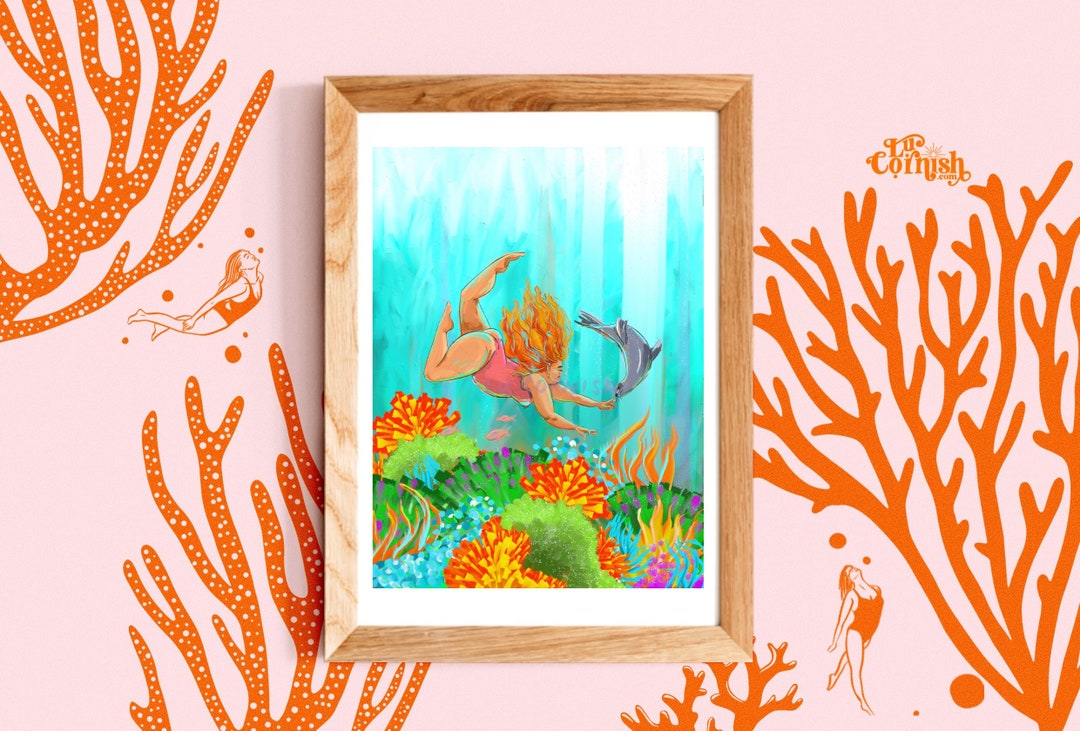 BOOP Swimming With Seals Colourful Coral Art Print Cold Water Wild Swim ...