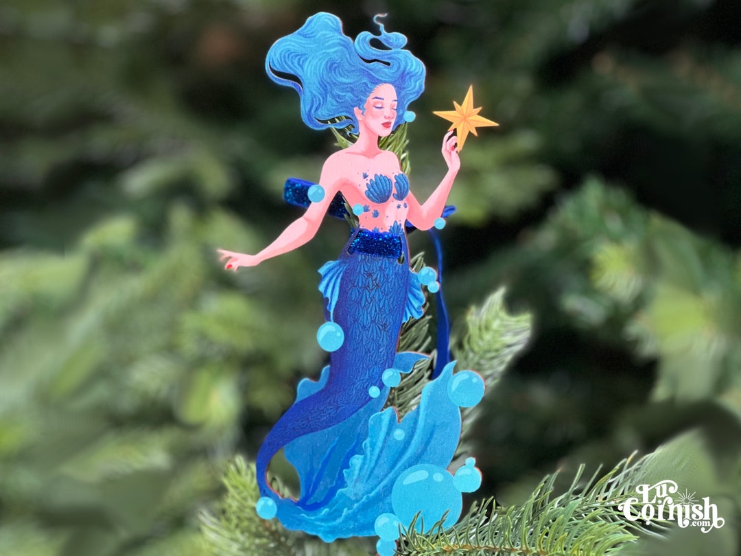Wooden Christmas Mermaid Tree Topper by Lu Cornish. Gift for Wild ...