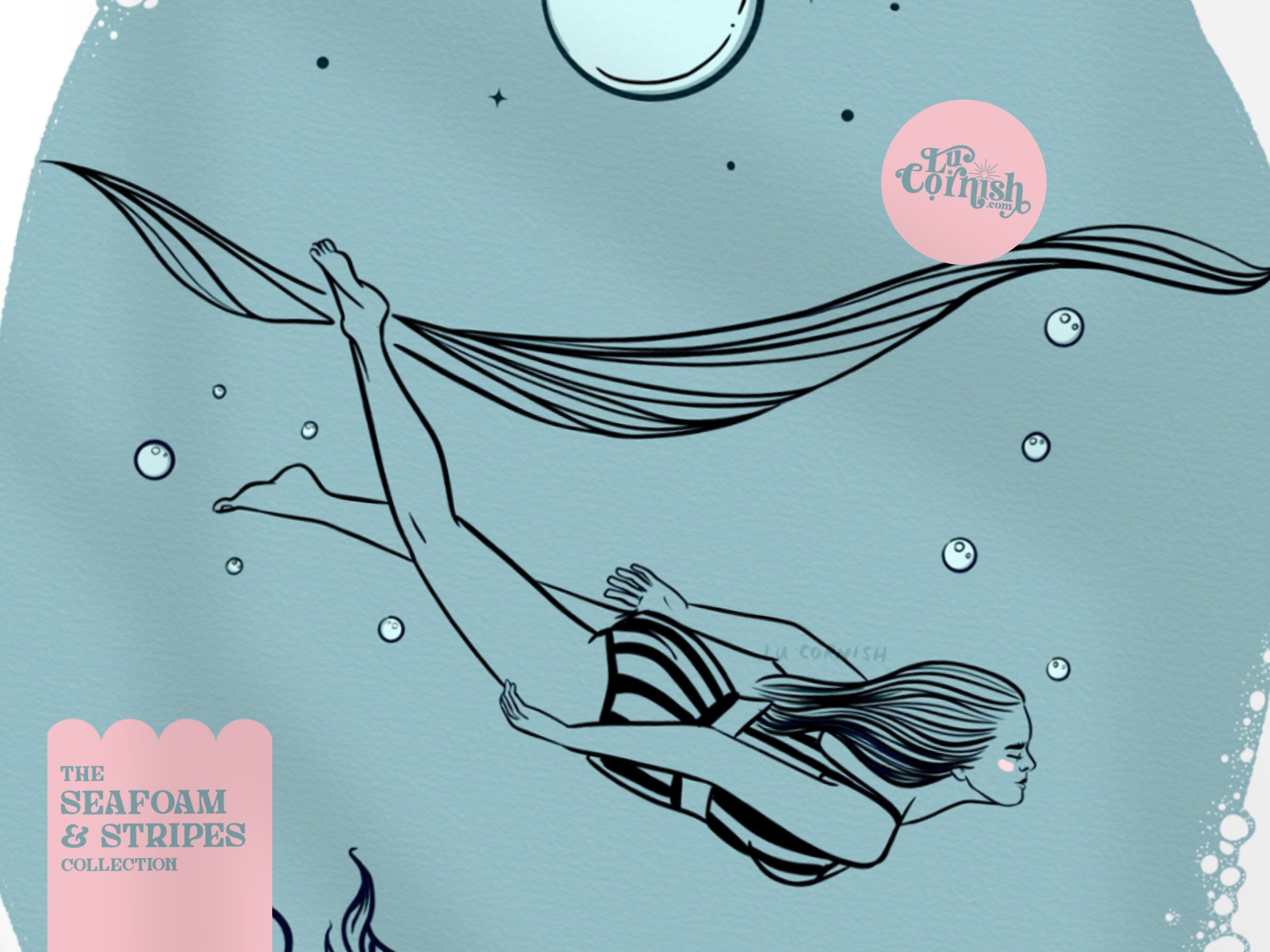 Blue Moon Wild Swimmer Art Print — Lu Cornish