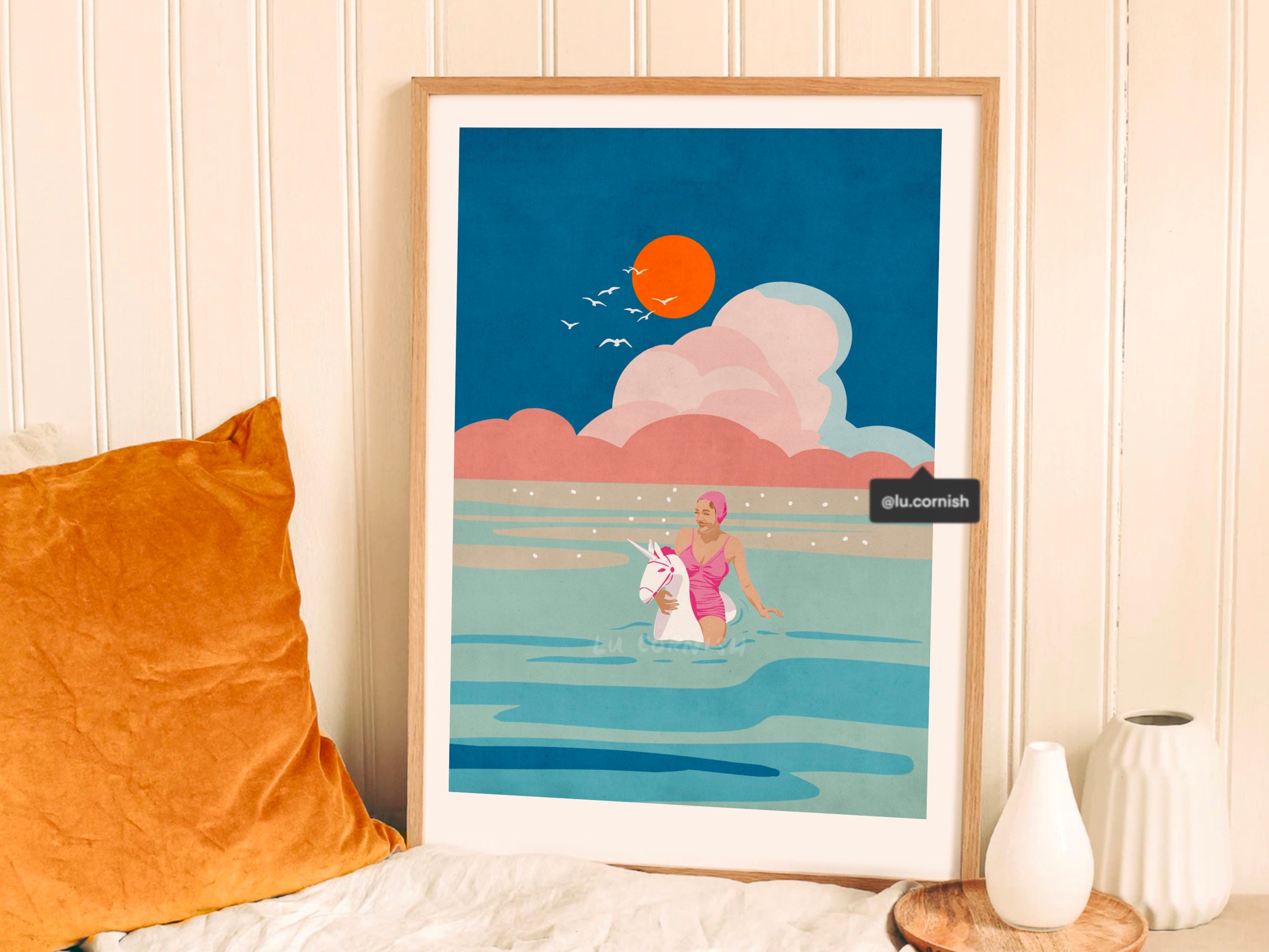 Retro Swimmer Art | Vintage Ocean Art | Fun Bright Gallery Wall | Gift ...