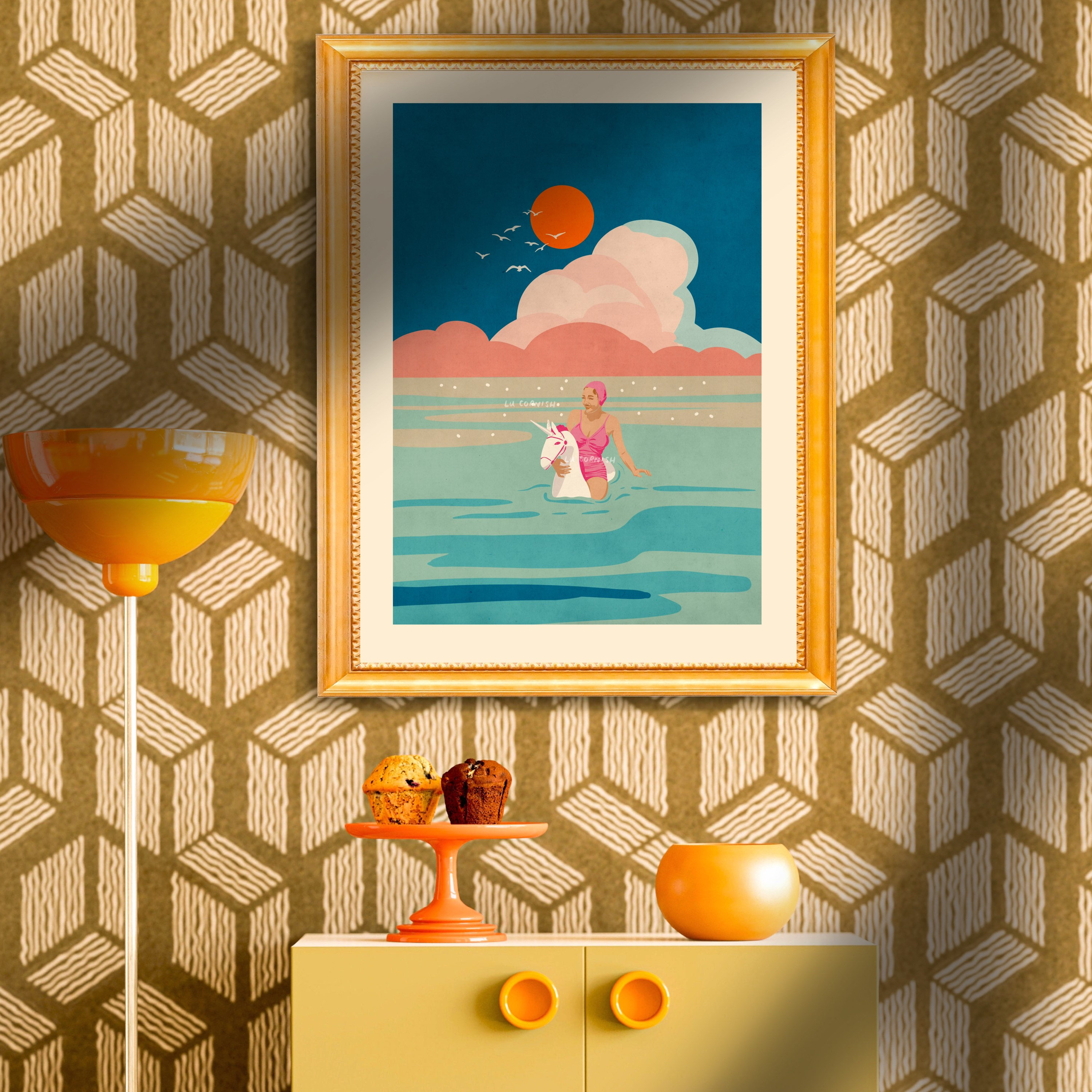 Retro Swimmer Art Vintage Ocean Art Fun Bright Gallery - Etsy UK