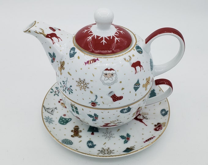 CHRISTMAS TEAPOT - Tea Gift Set – Tea for One Teapot & Cup – Porcelain ...