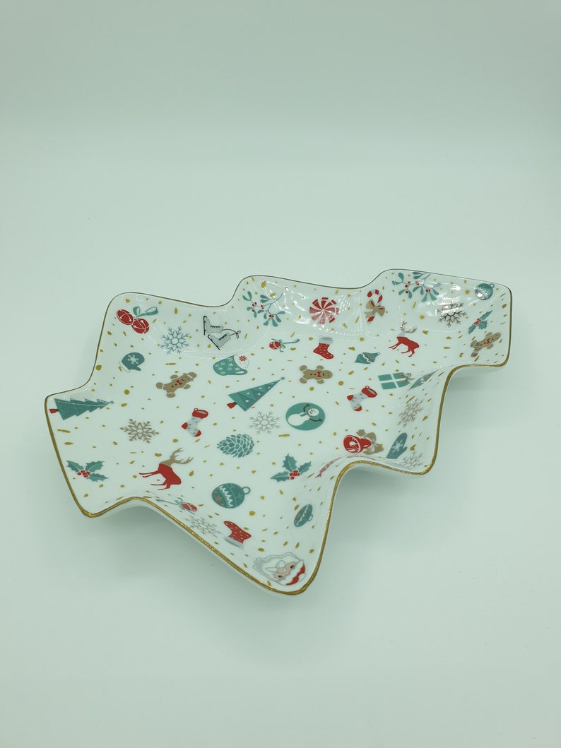 Porcelain Christmas Tree Tray – Holiday Serving Dish, Gold Trim - Etsy