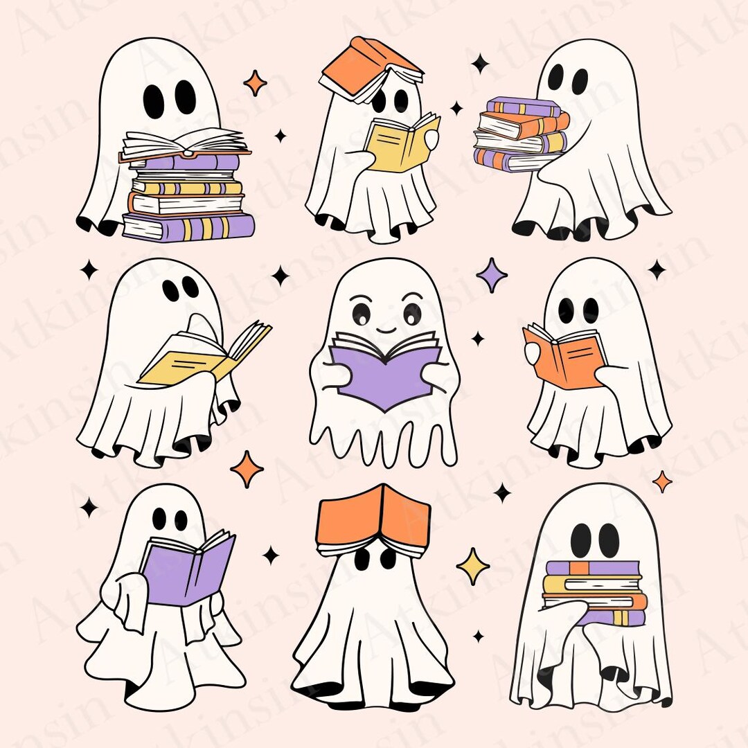 Cute Bookish Ghosts Png, Halloween Png, Digital Design Download, Ghost ...
