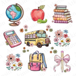 Back to School Doodles PNG, Globe Apple Book Pencil Design, Digital ...