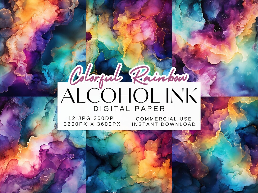 Rainbow Alcohol Ink , Colorful Rainbow Glittering Alcohol Ink,gold ...