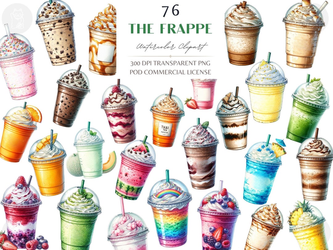 Watercolor Frappe Coffee Drink Clipart: Smoothie Journal Stickers (PNG ...