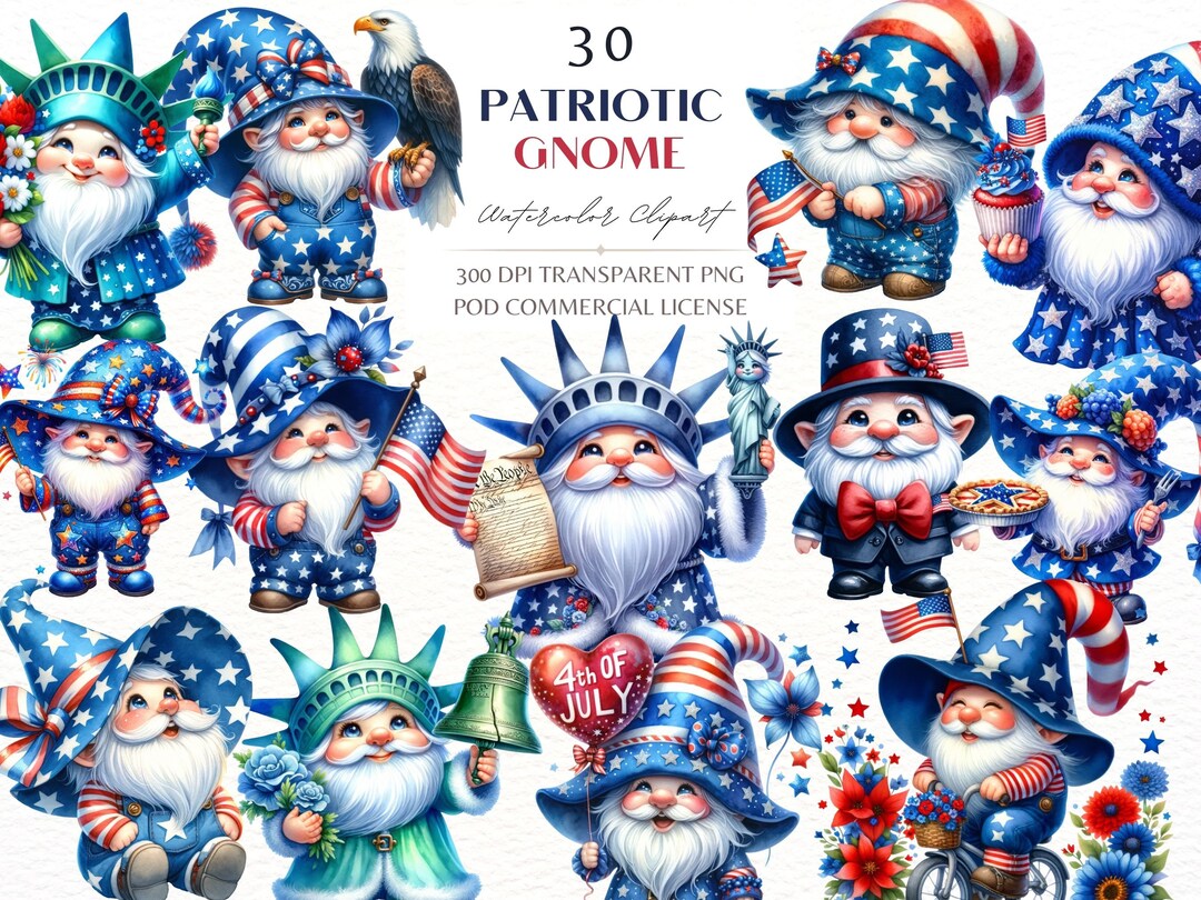 4th of July Patriotic Gnome,watercolor Gnome USA Flag Clipart,wethepeople,independence Day ...