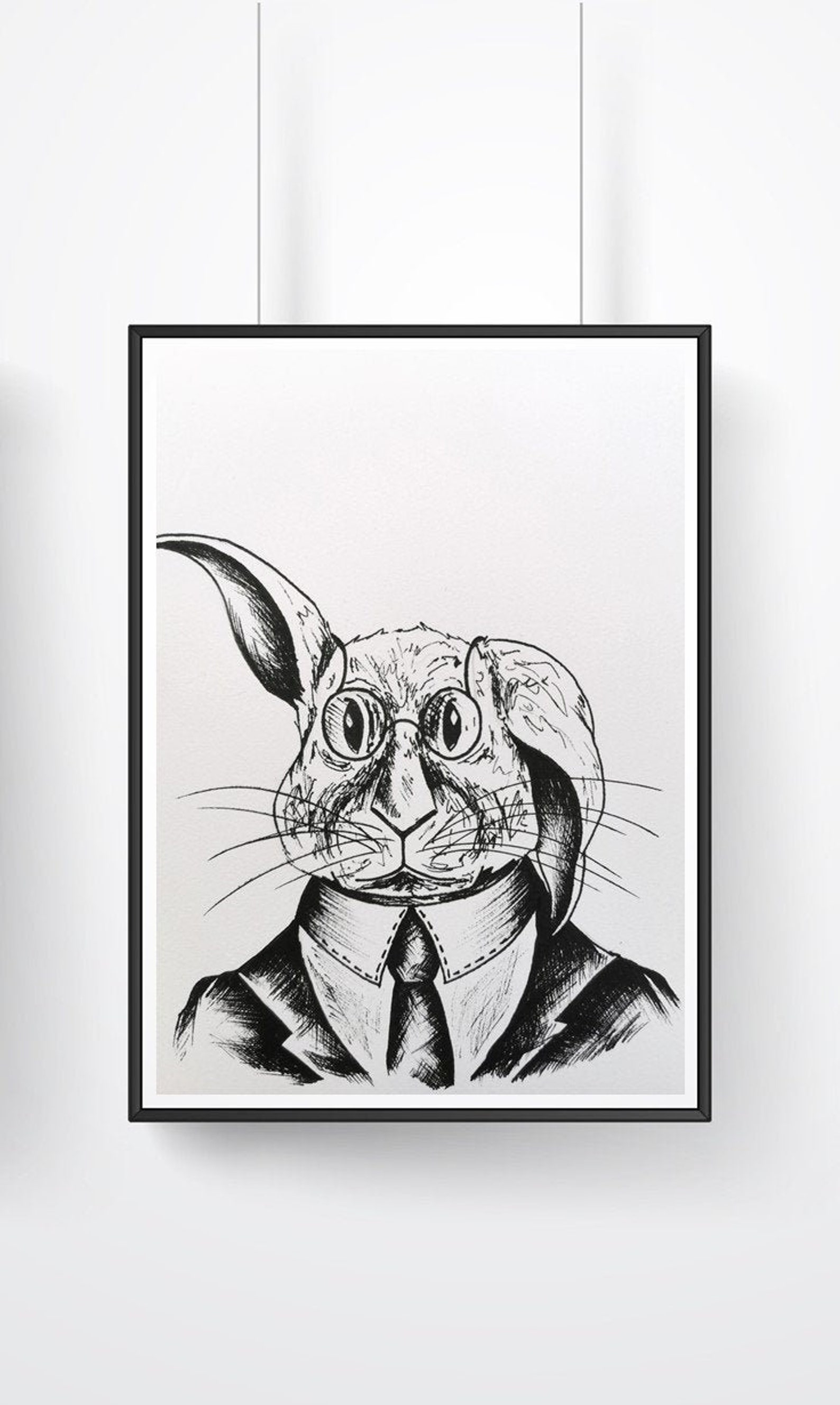 Hand Drawn Rabbit Portrait Pen & Ink Drawing Commissions - Etsy