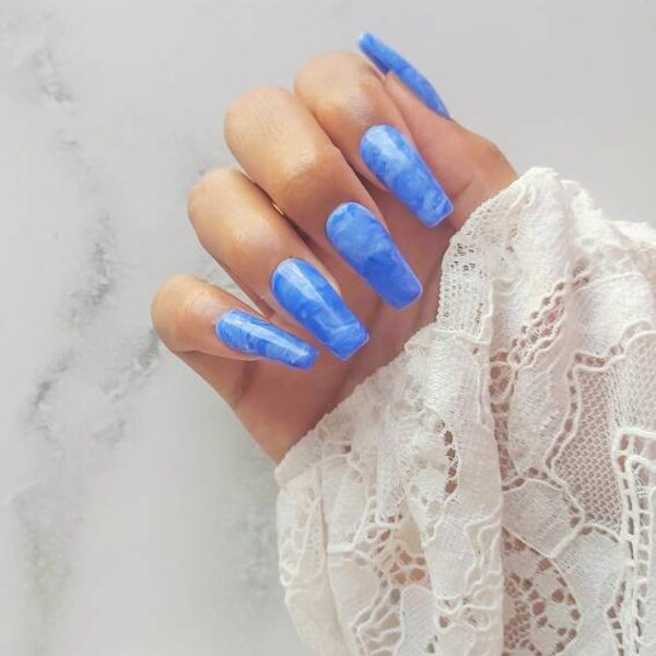 Blue Marble Nails - Etsy