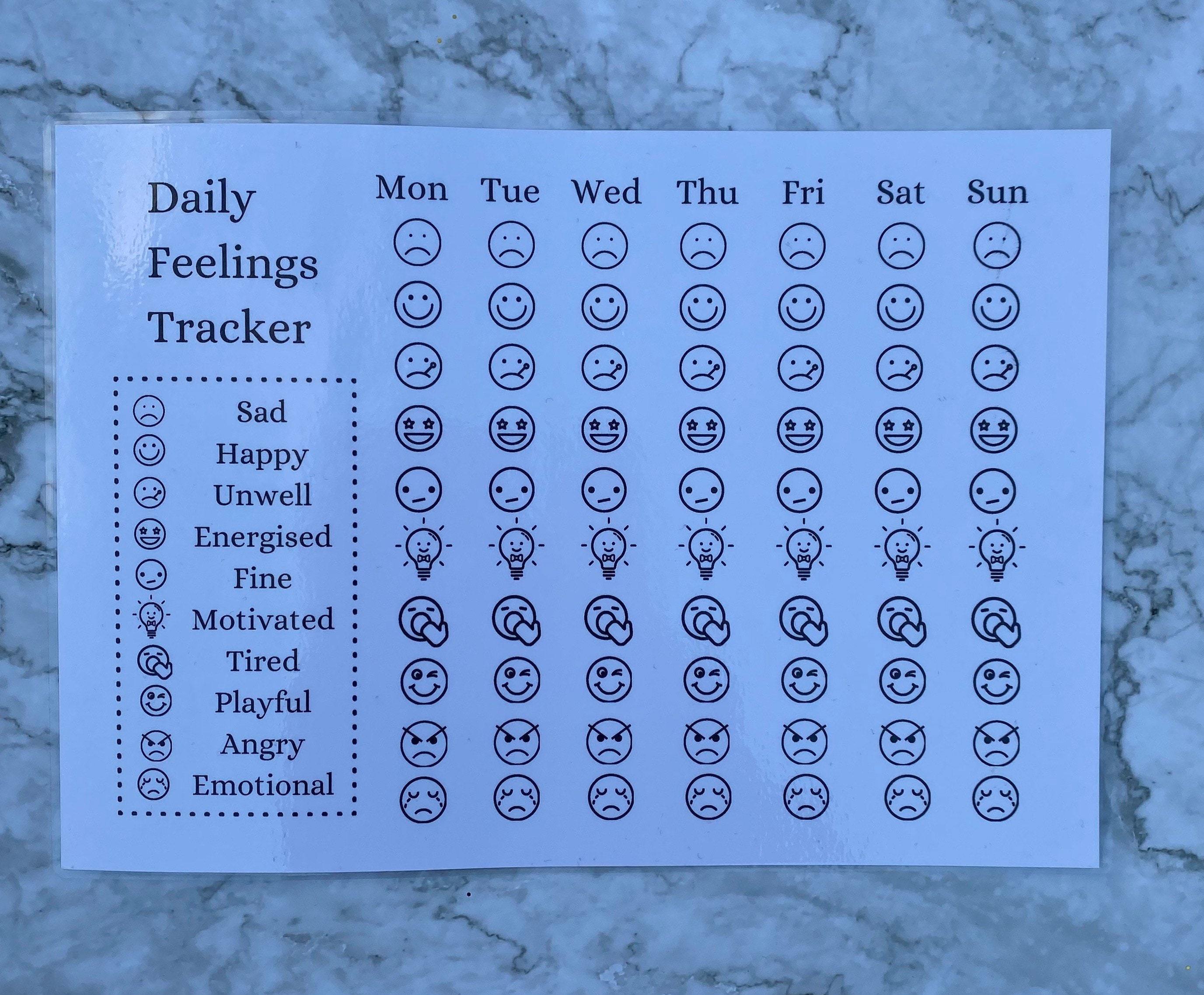 Daily Feelings Tracker Mental Health Chart Wipeable | Etsy