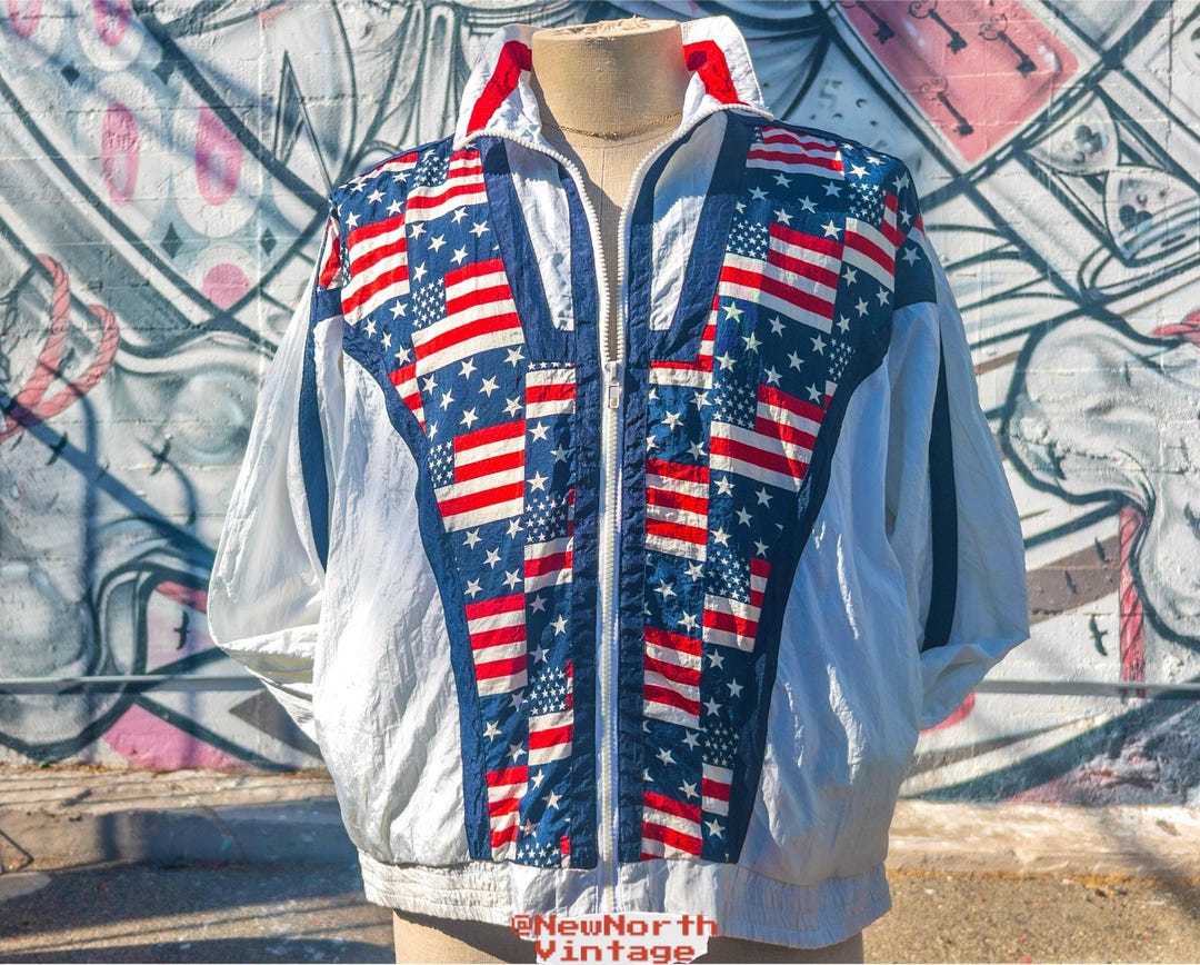 STAR SPANGLED BANNER Vintage Windbreaker Jacket Size Medium | White ...