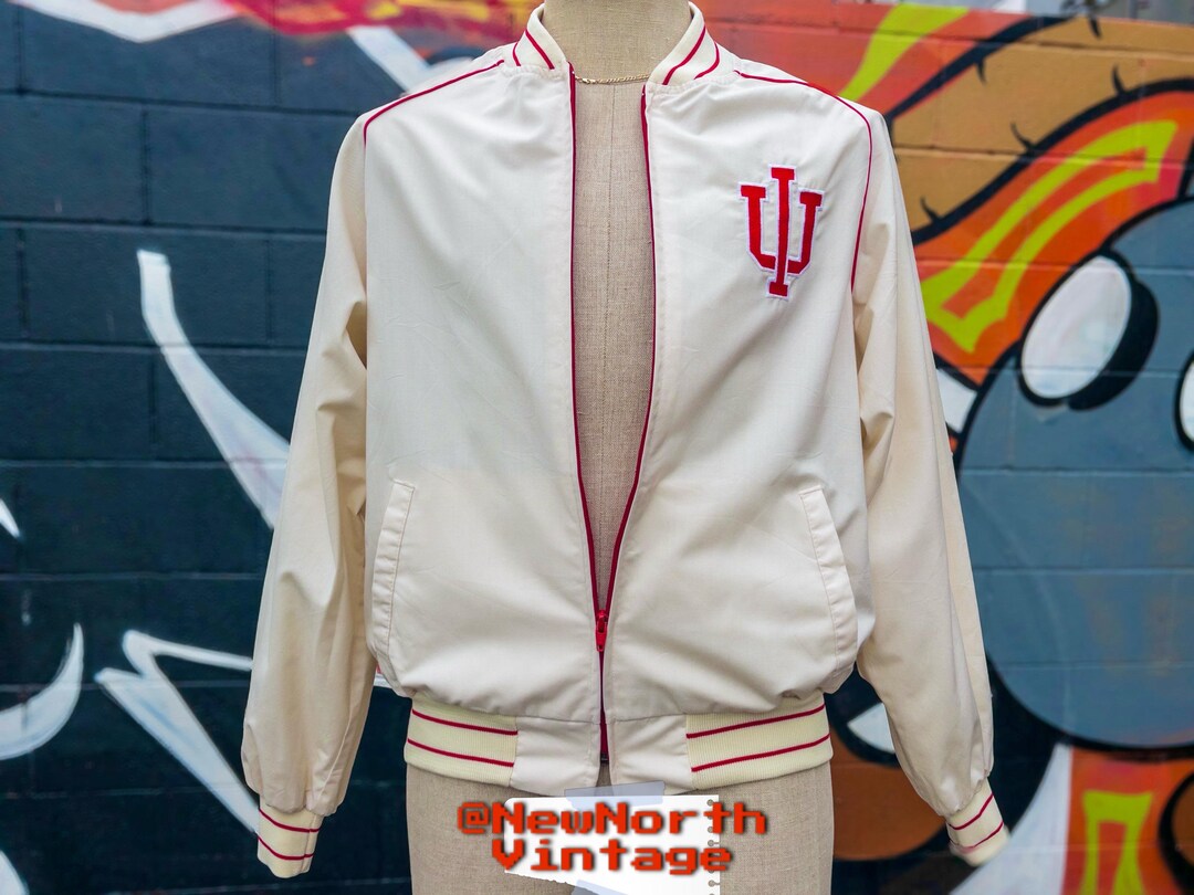 INDIANA HOOSIERS NCAA Vintage Bomber Jacket Size Large Beige and Red ...