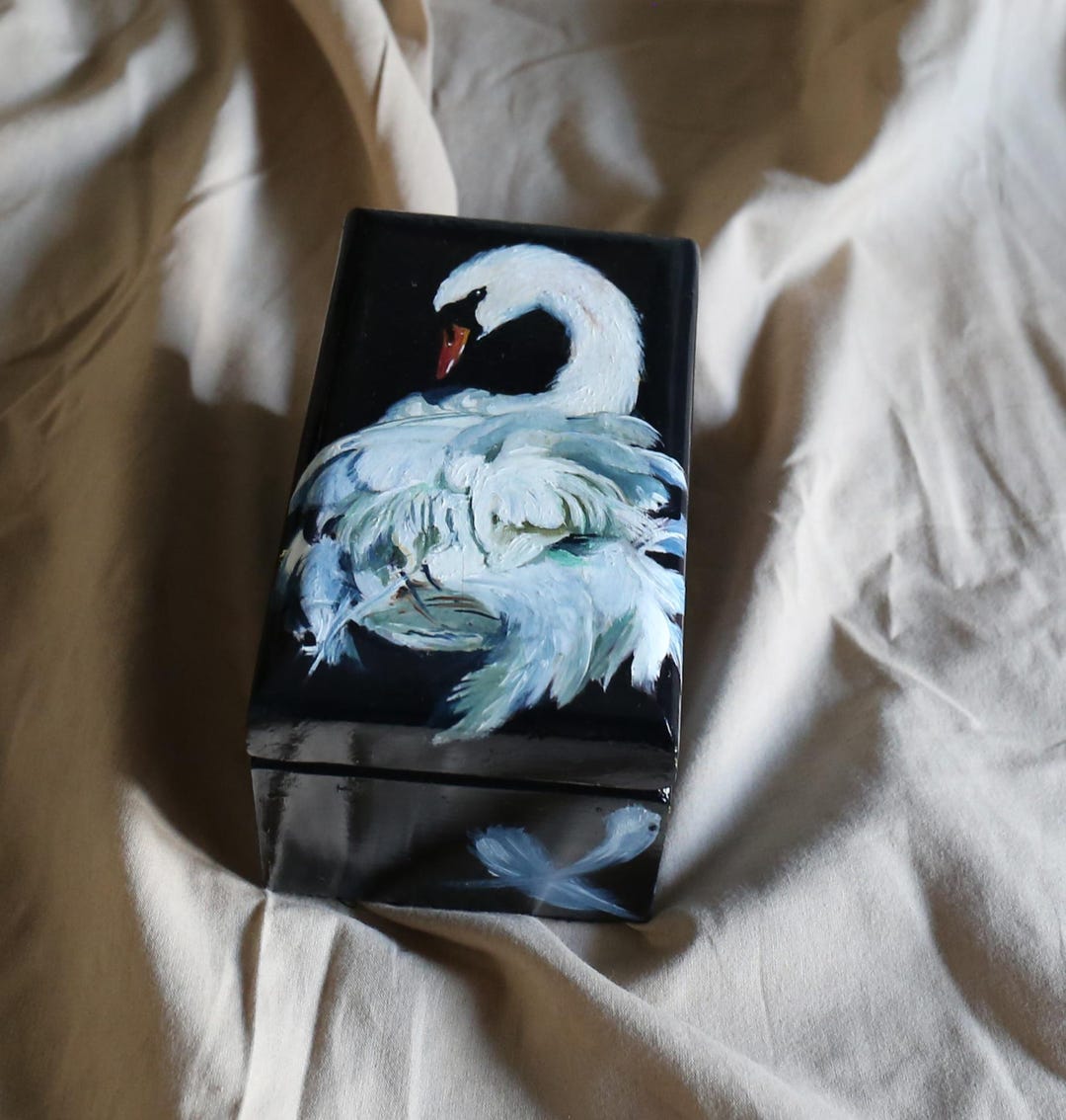 Hand-painted Wooden Box With a Swan Motif - Etsy