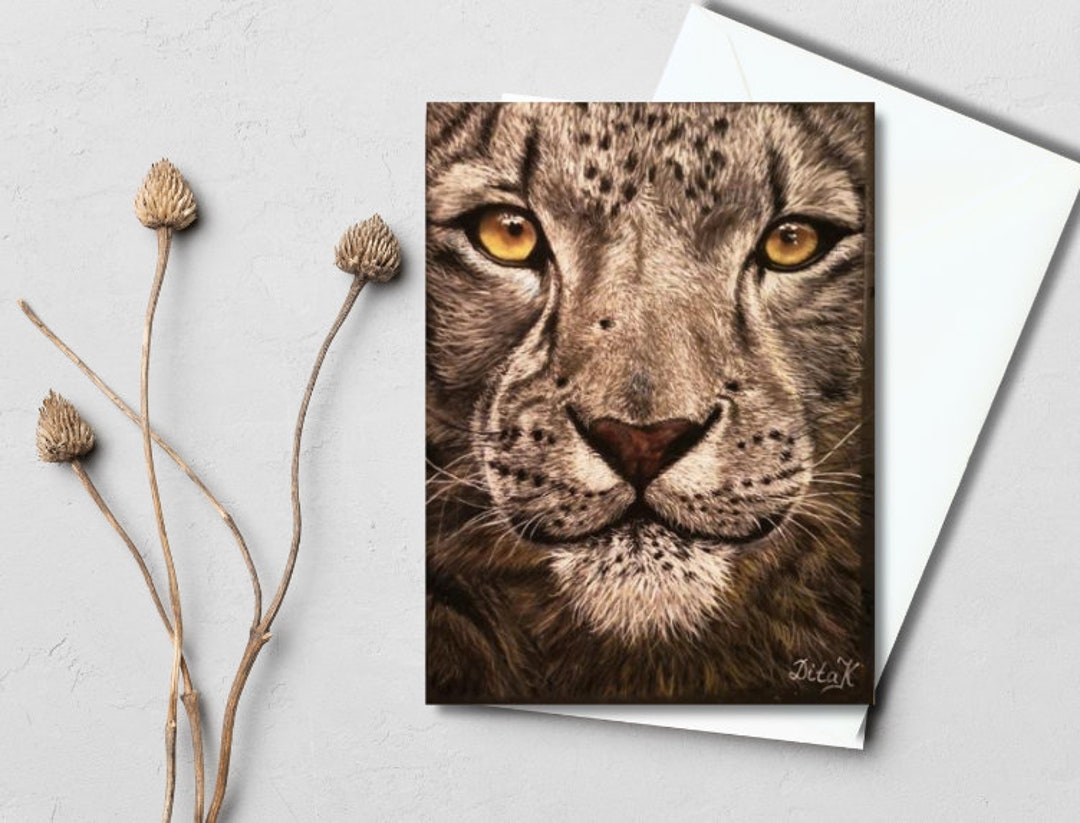 Snow Leopard Greeting Card, Birthday Card, Original Pastel Artwork ...