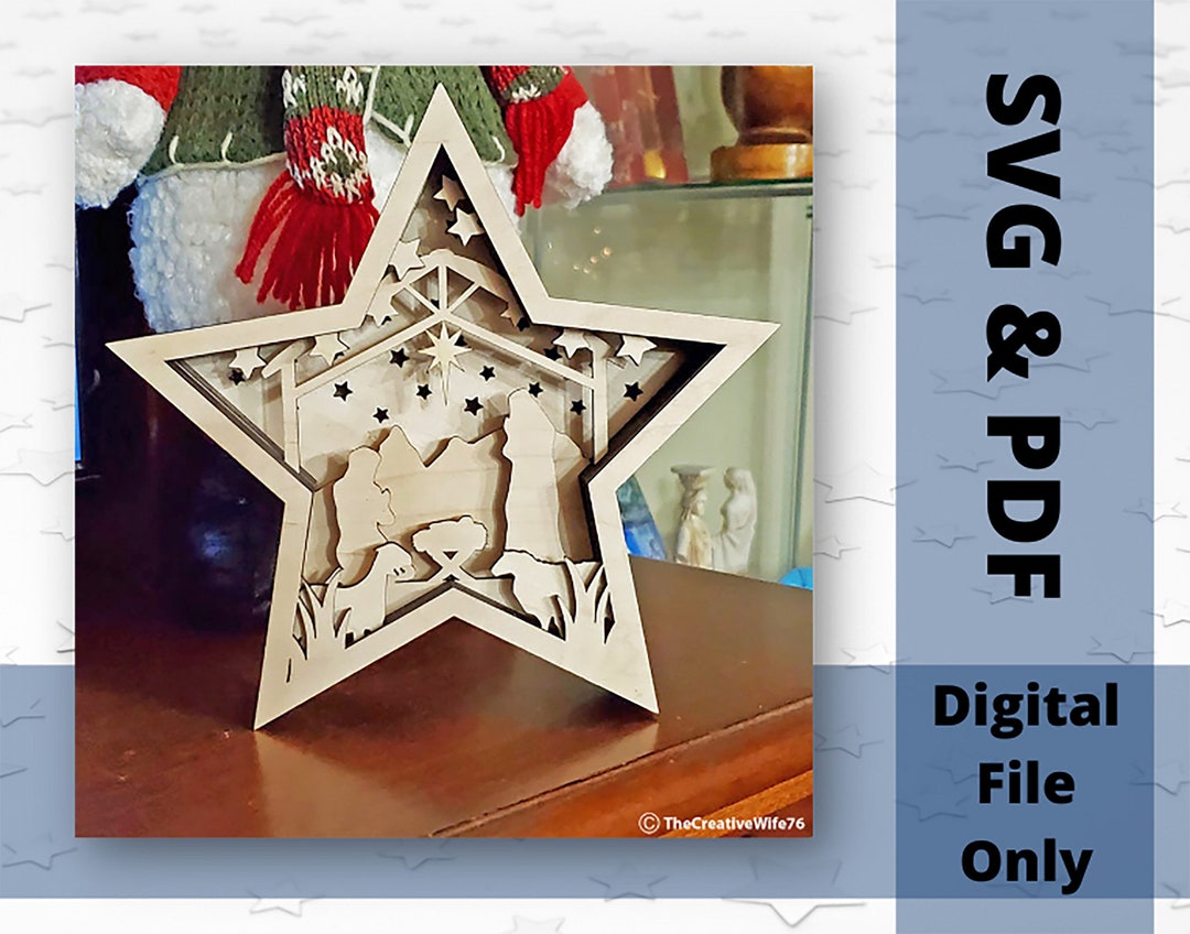 Laser Cut Light up Nativity Star, Stand Alone Nativity Star, Digital ...