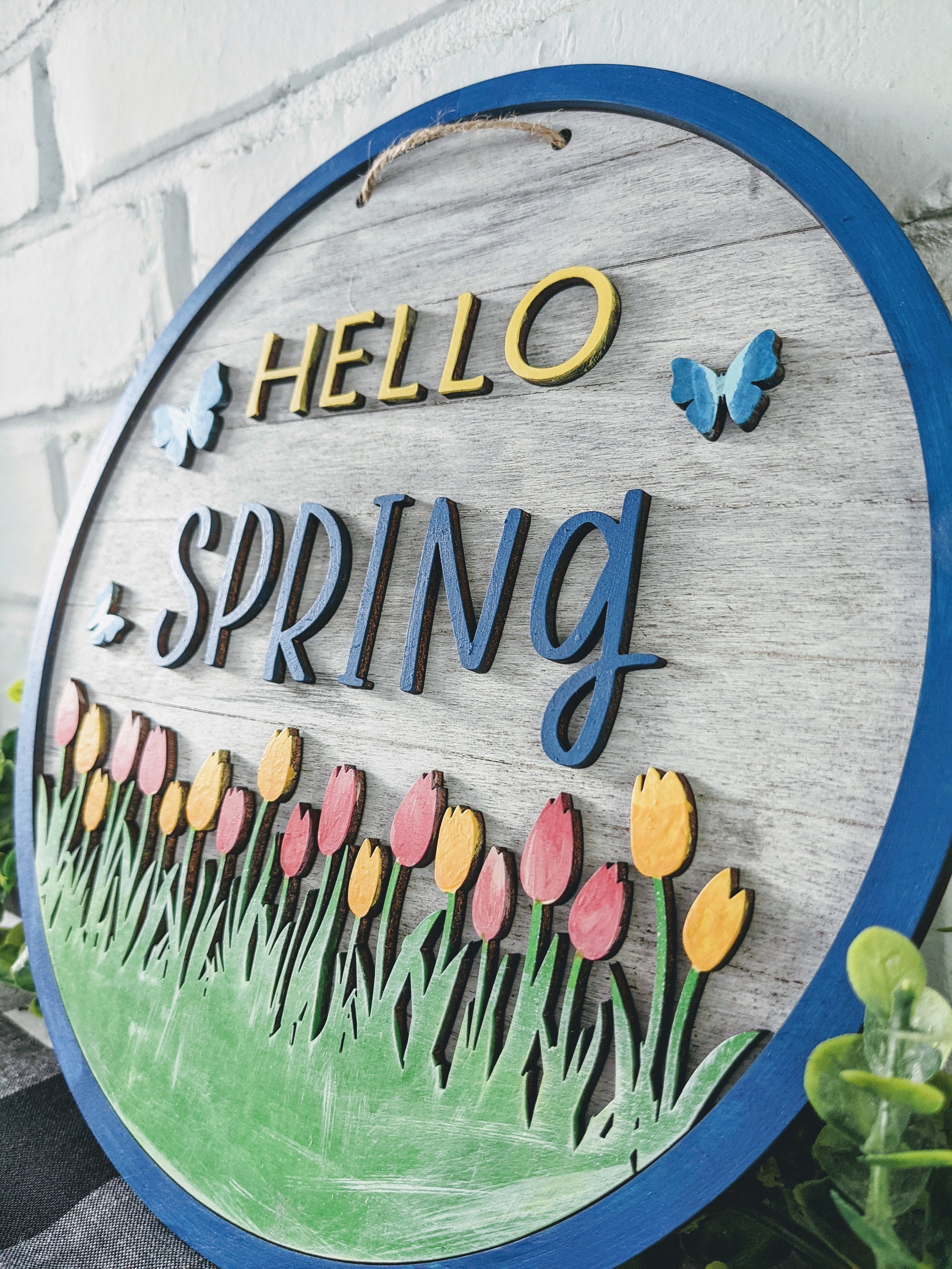 Hello Spring Door Hanger Digital Laser Cut File SVG and PDF | Etsy