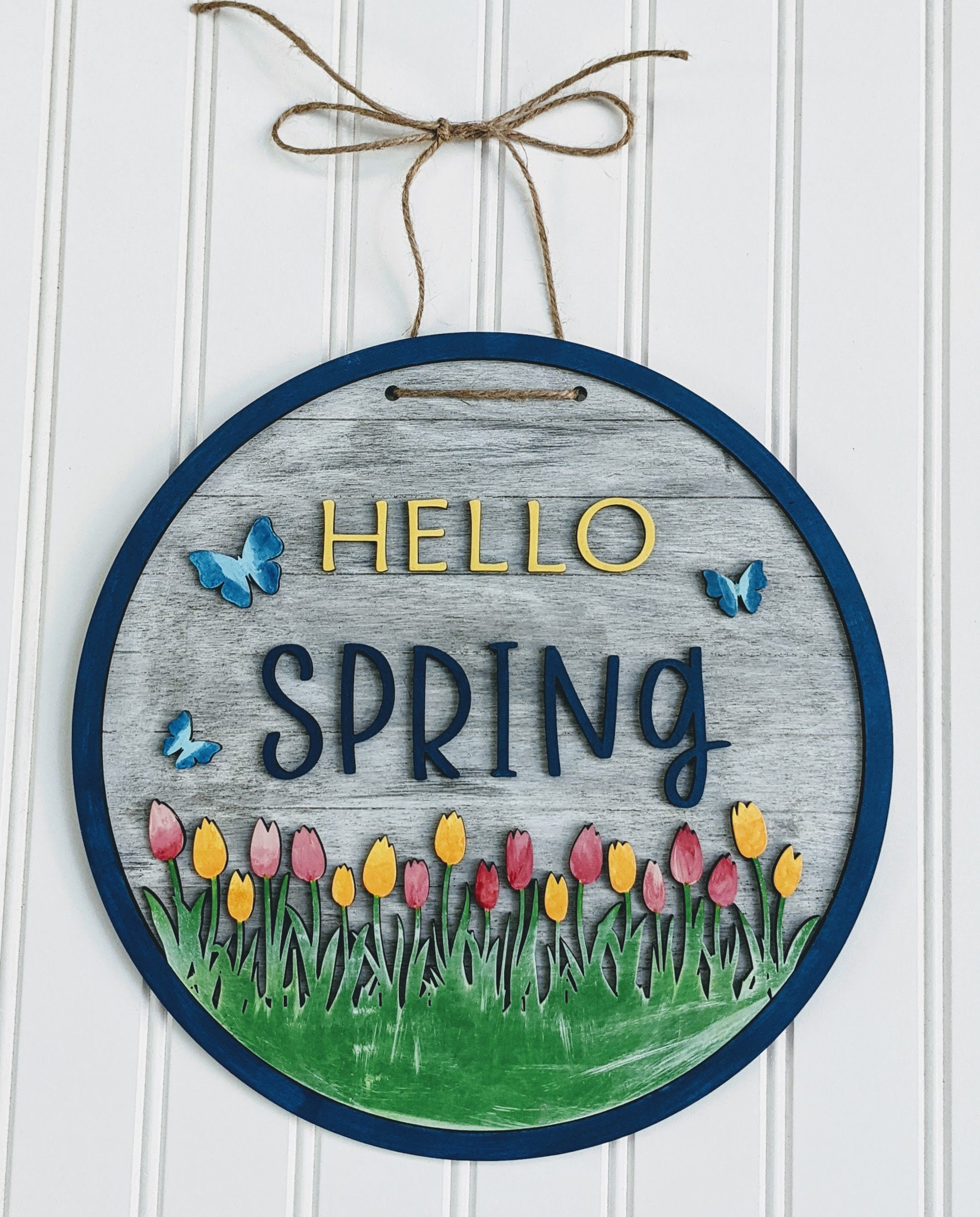 Hello Spring Door Hanger Digital Laser Cut File SVG and PDF - Etsy