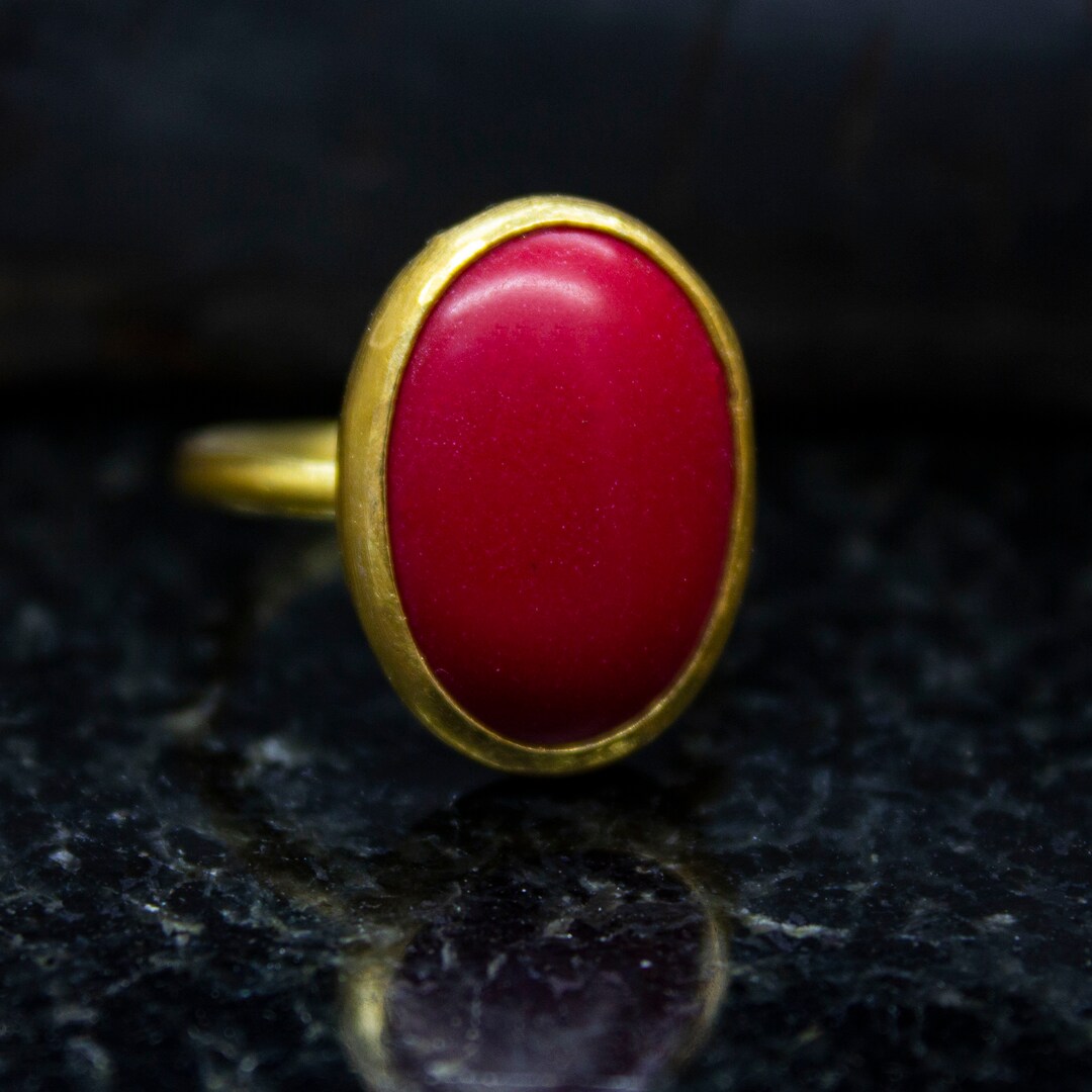Red Jade Gold Ring 24K Gold Plated 925 Sterling Silver Red - Etsy