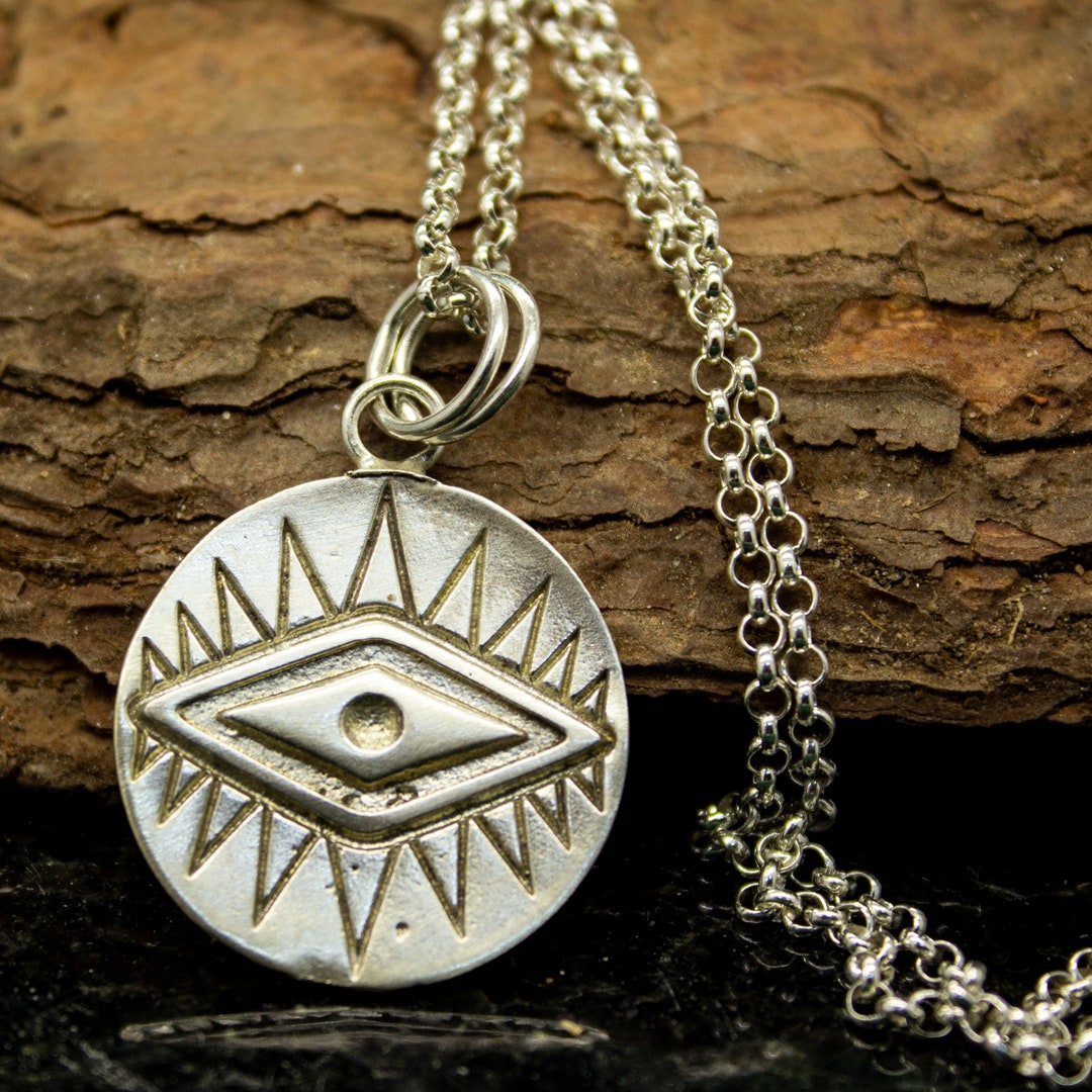 Evil Eye Necklace, 24K Gold Plated 925 Sterling Silver, Evil Eye Coin ...