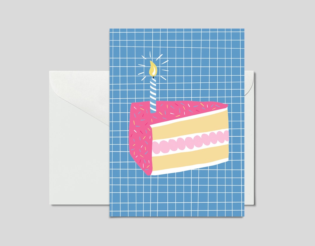 Postcard BIRTHDAY CAKE Pink/blue / Colorful Postcard for a - Etsy