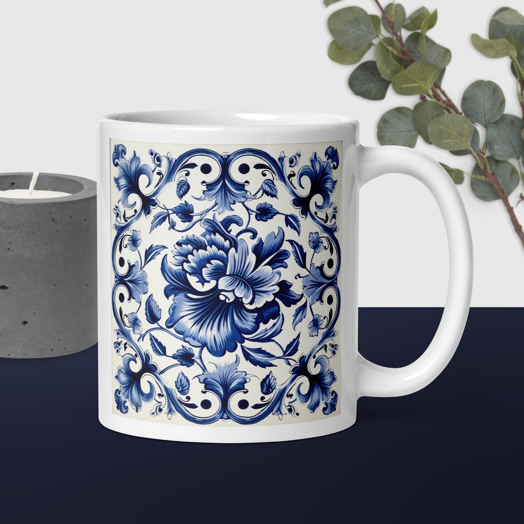 Spode Style Classic Blue Delft Floral Ceramic Mug - Handcrafted Vintage ...