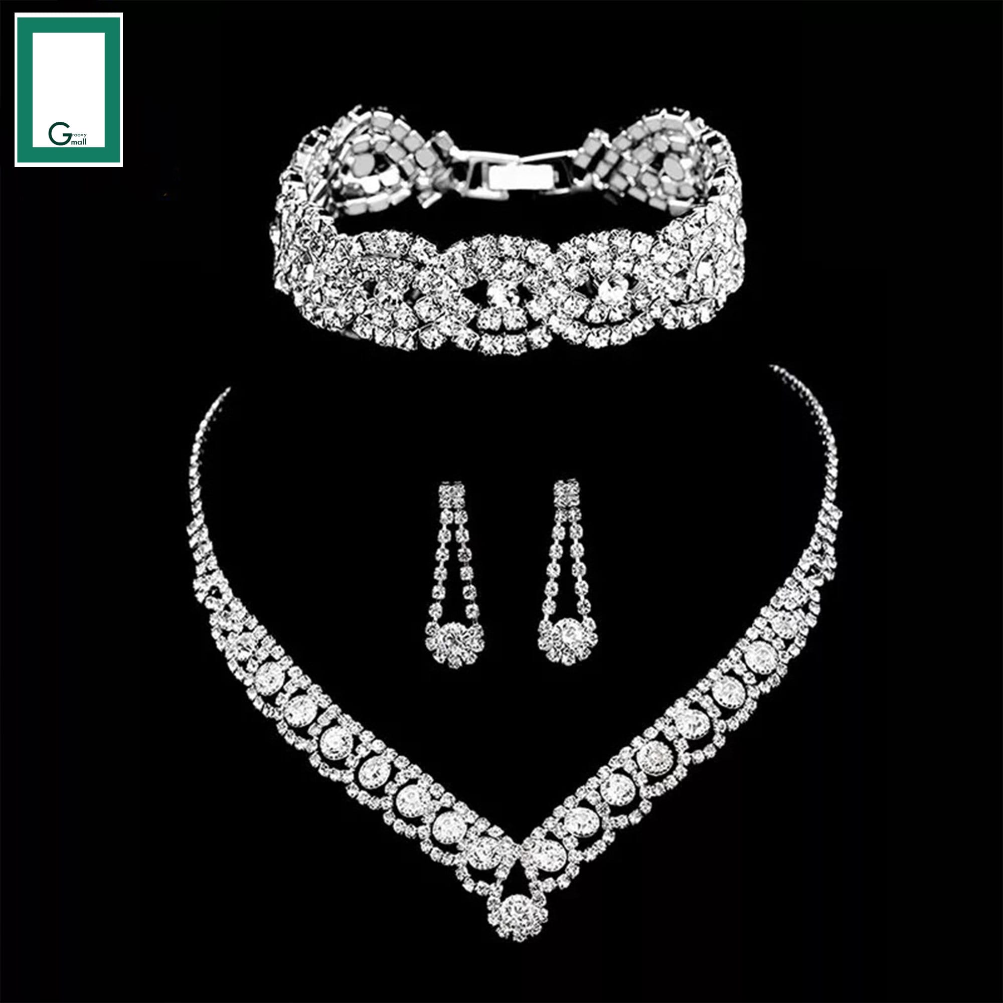 Crystal Bridal Jewelry Set For Women Necklace Earrings And | Etsy