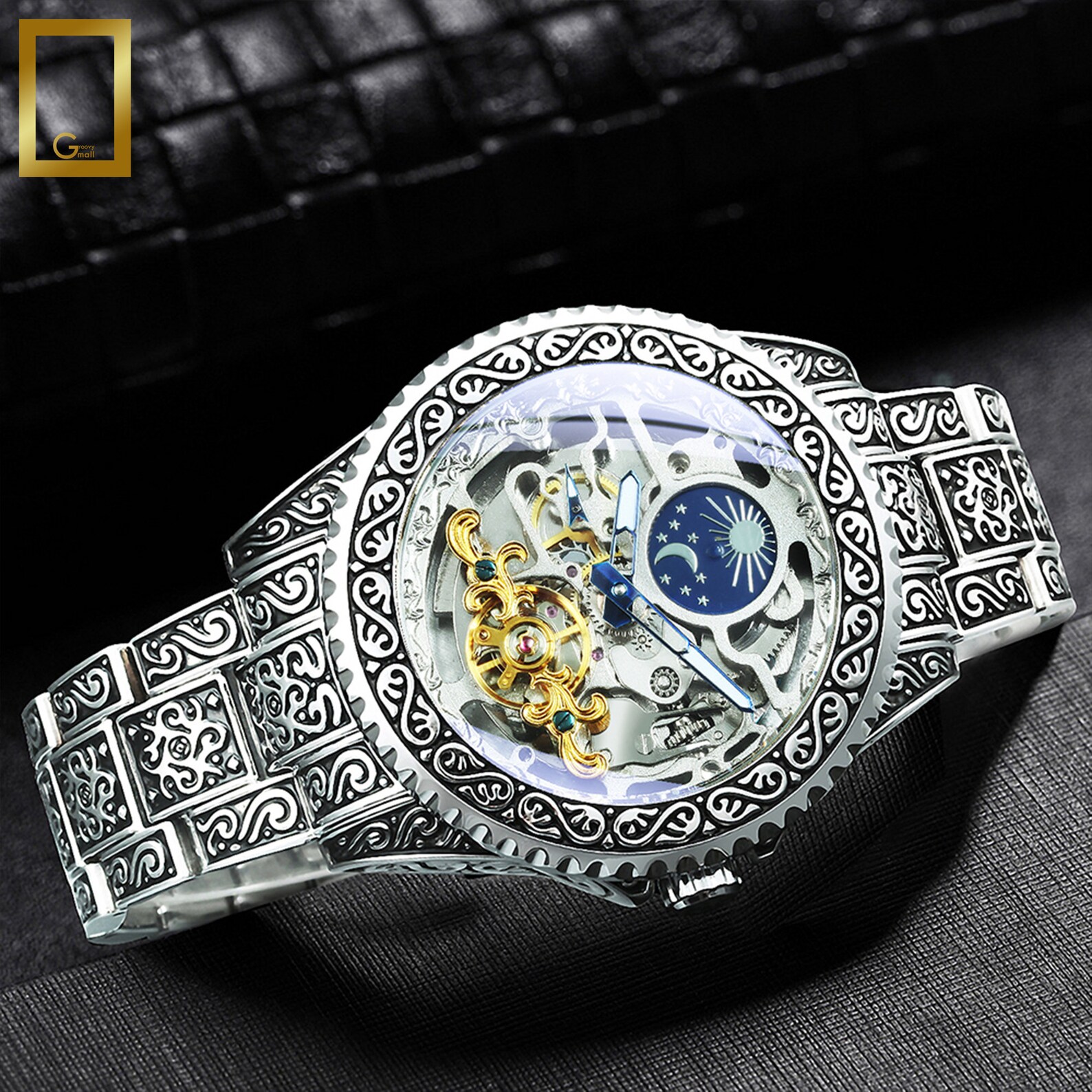 Gold/silver Luxury Engraved Skeleton Mechanical Watch - Etsy