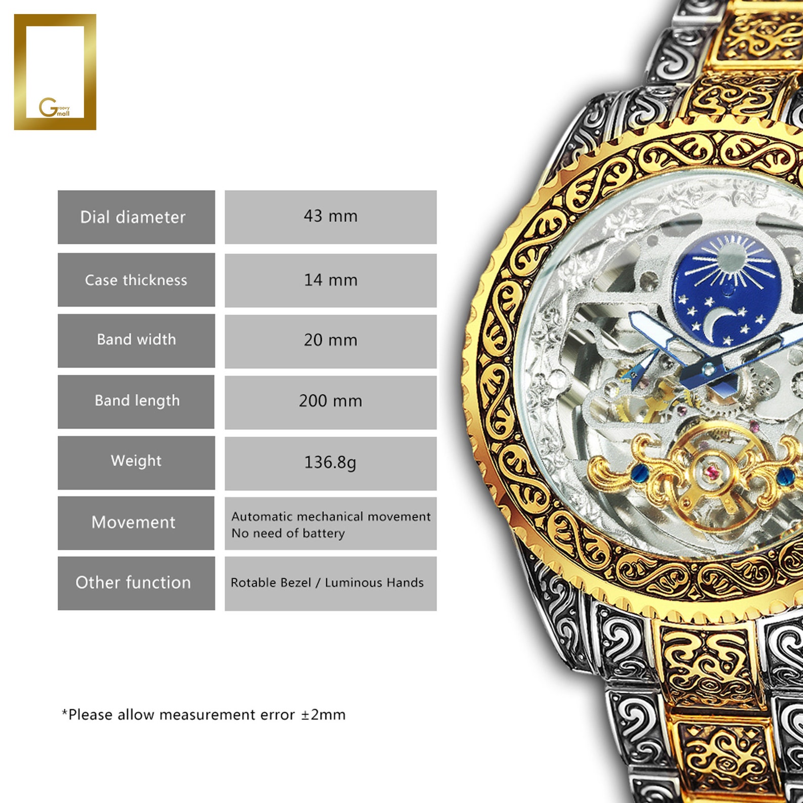 Gold/silver Luxury Engraved Skeleton Mechanical Watch - Etsy