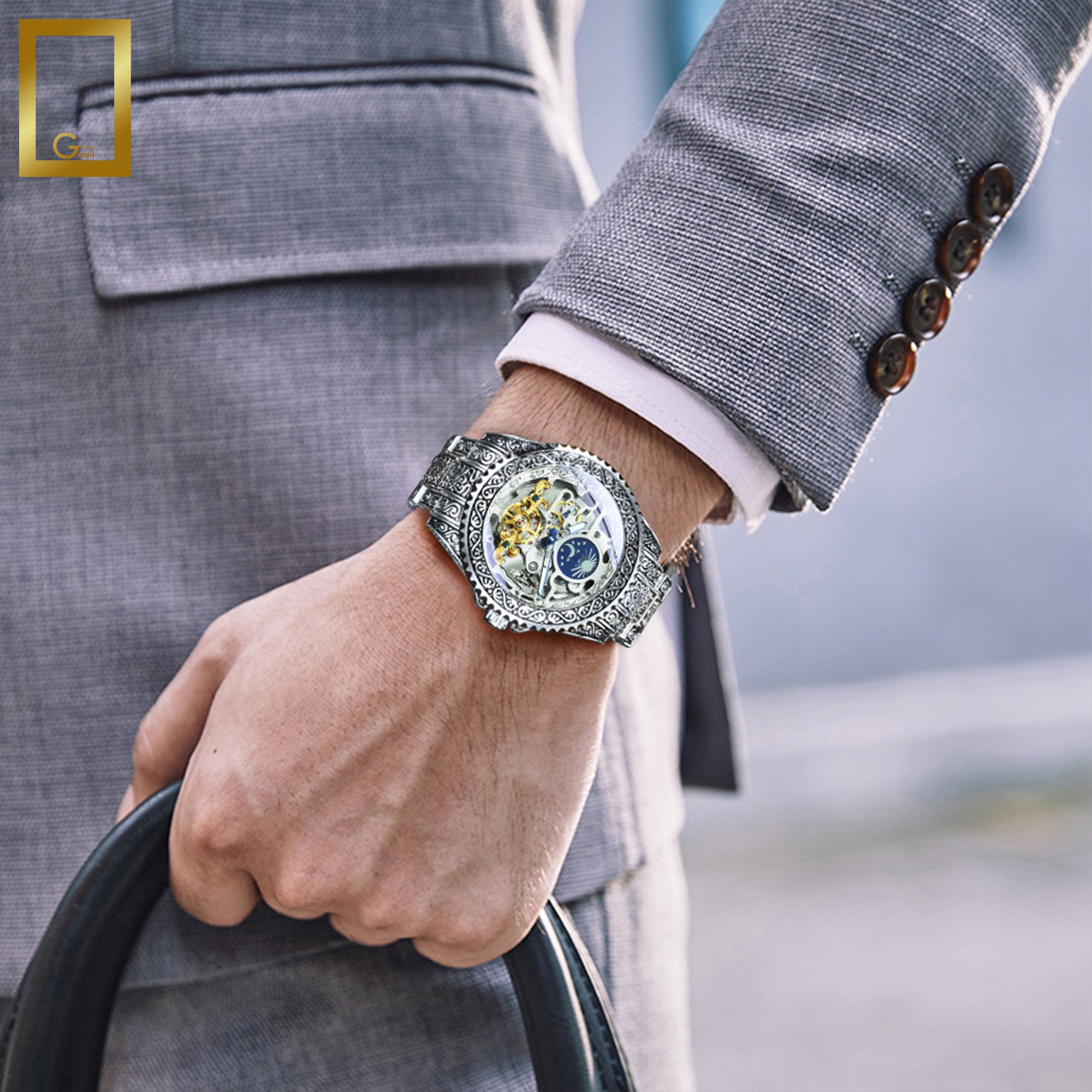 Gold/silver Luxury Engraved Skeleton Mechanical Watch - Etsy