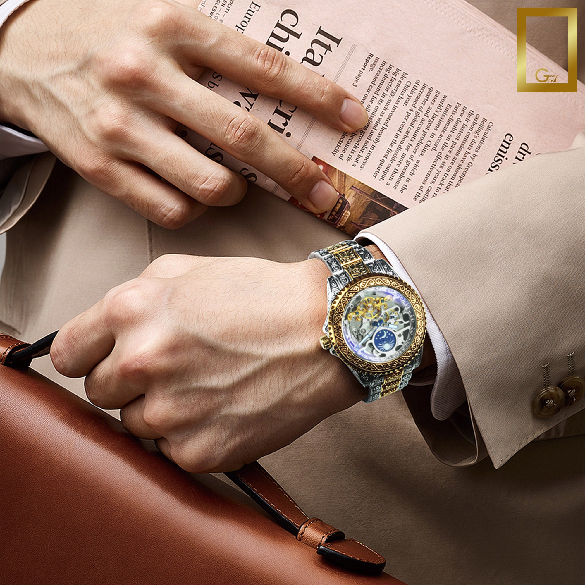 Gold/silver Luxury Engraved Skeleton Mechanical Watch - Etsy