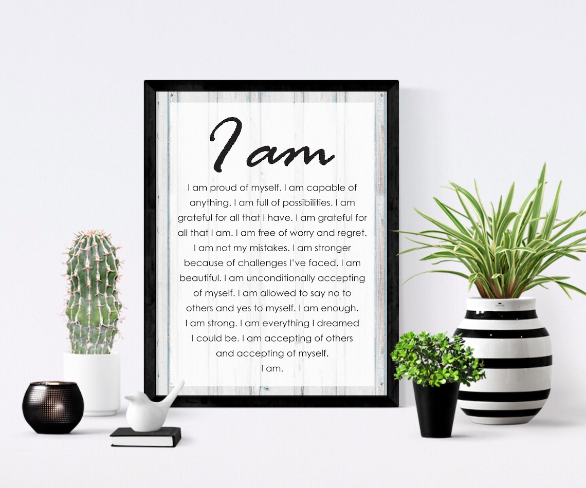 I AM Affirmations, Printable Wall Art, Inspirational Quote, Positive ...