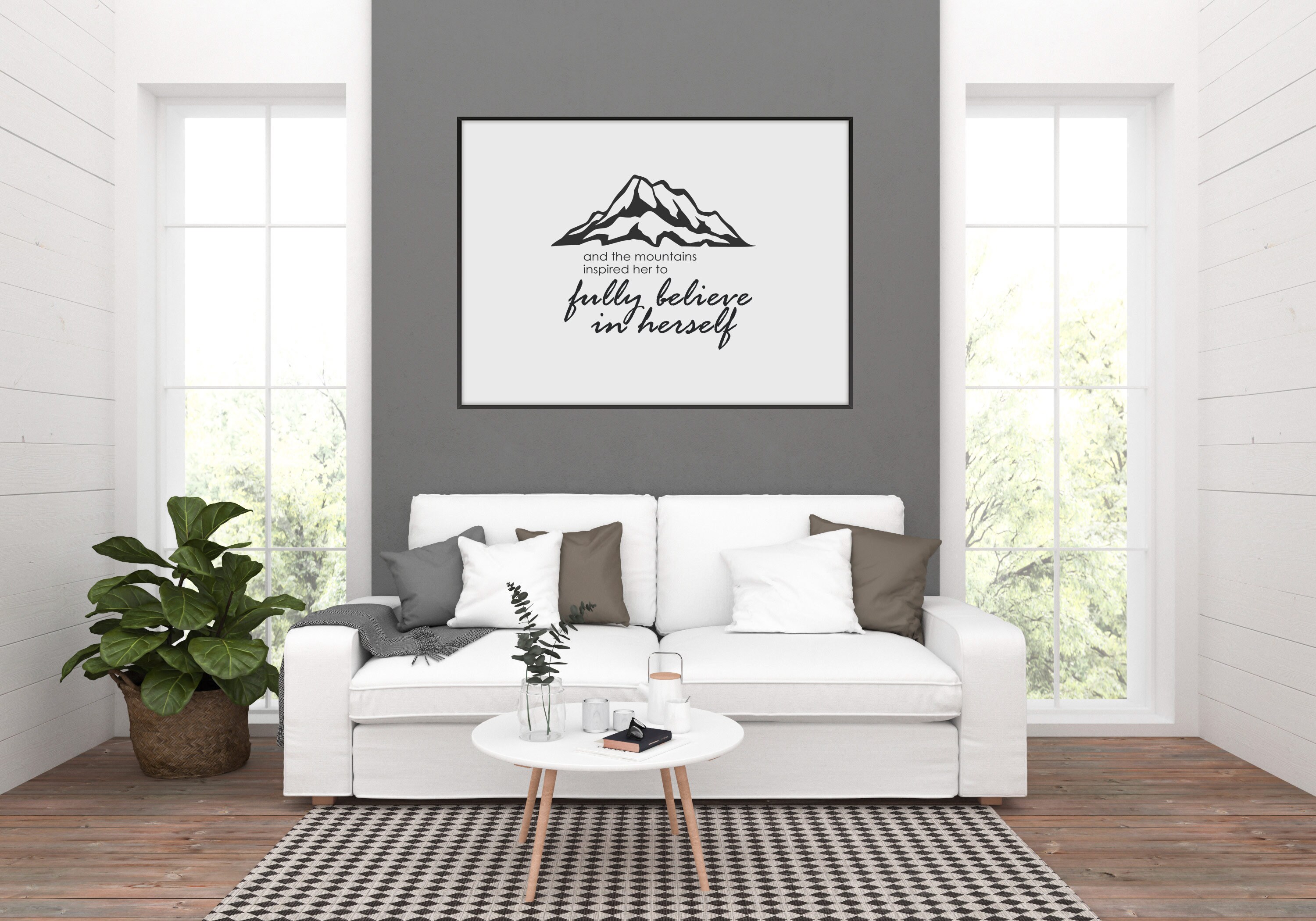 Mountains, Believe in Self, Printable Wall Art, Inspirational Quote ...