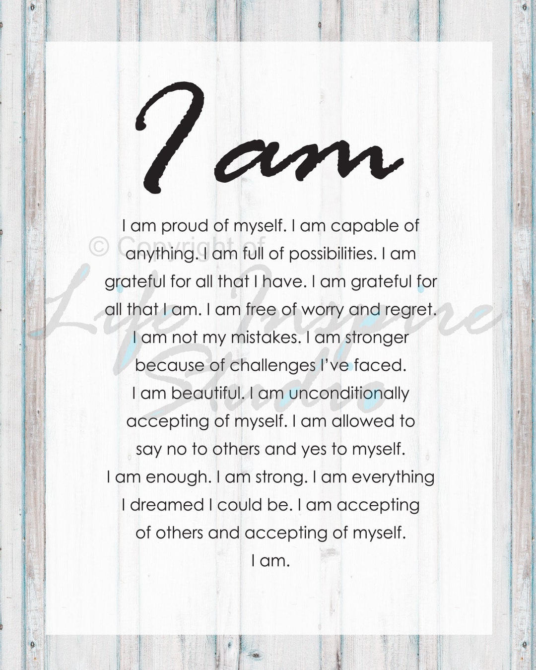 I AM Affirmations, Printable Wall Art, Inspirational Quote, Positive ...