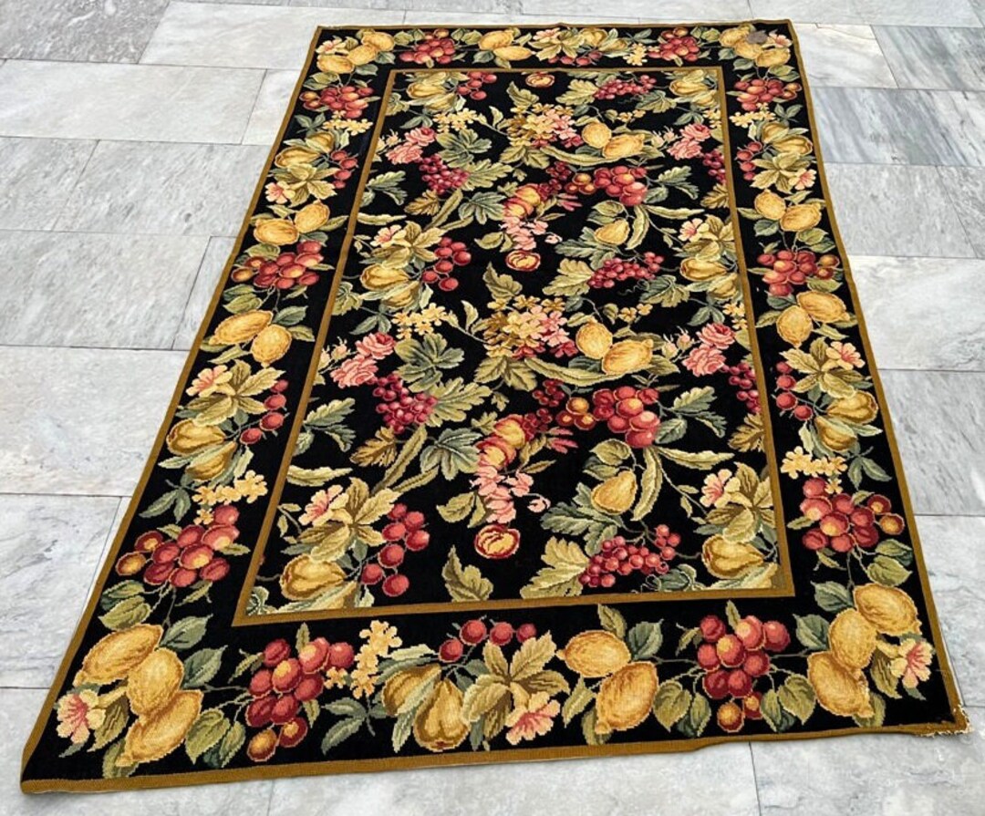 4x6 Vintage French Style Aubusson Rug, Handmade Kilim Runner, Chain ...