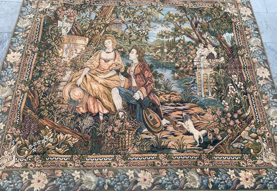 5x6 Vintage French Tapestry Medieval Pictorial Tapestry French Large ...