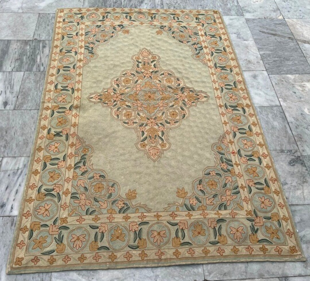 4x6 Aubusson Rug, Vintage Area Rug, French Style Handmade Kilim Rug ...