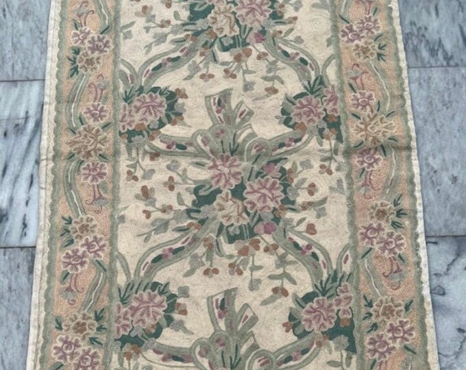 2x4 Aubusson Rug, Vintage Area Rug, French Style Handmade Kilim Rug ...