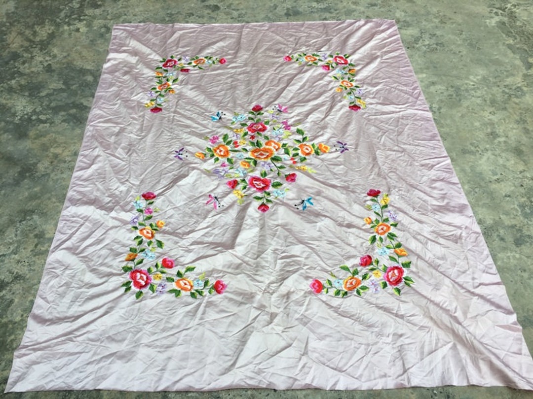 5x6 Vintage Chinese Tablecloth, Embroidered Antique Chinese Tablecolth ...