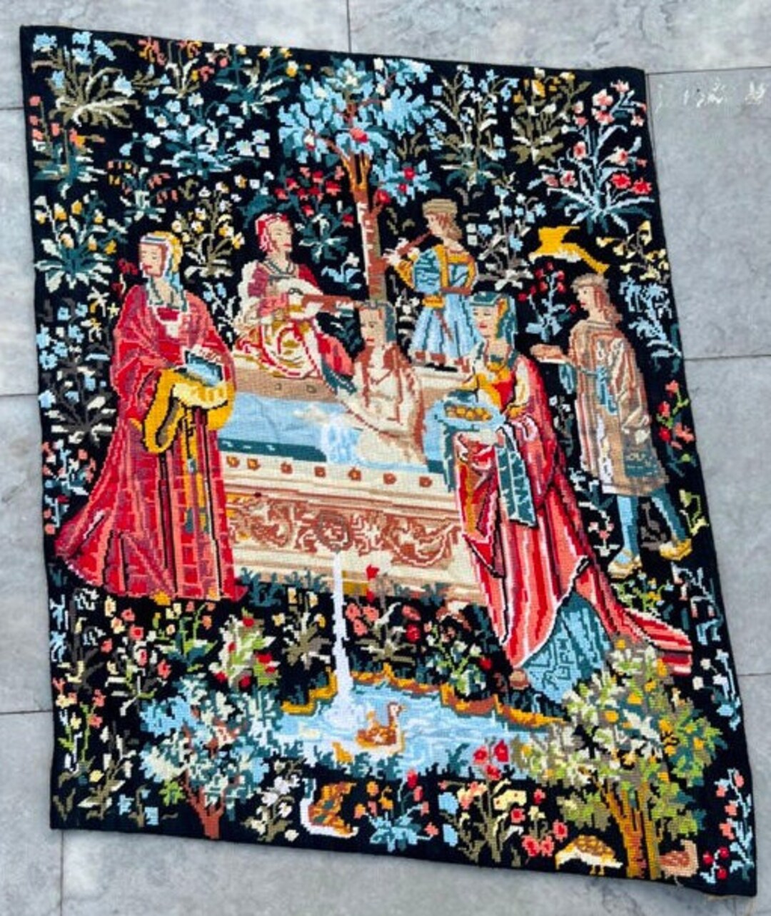 2x3 Vintage French Tapestry Medeival Pictorial Tapestry, Handmade ...