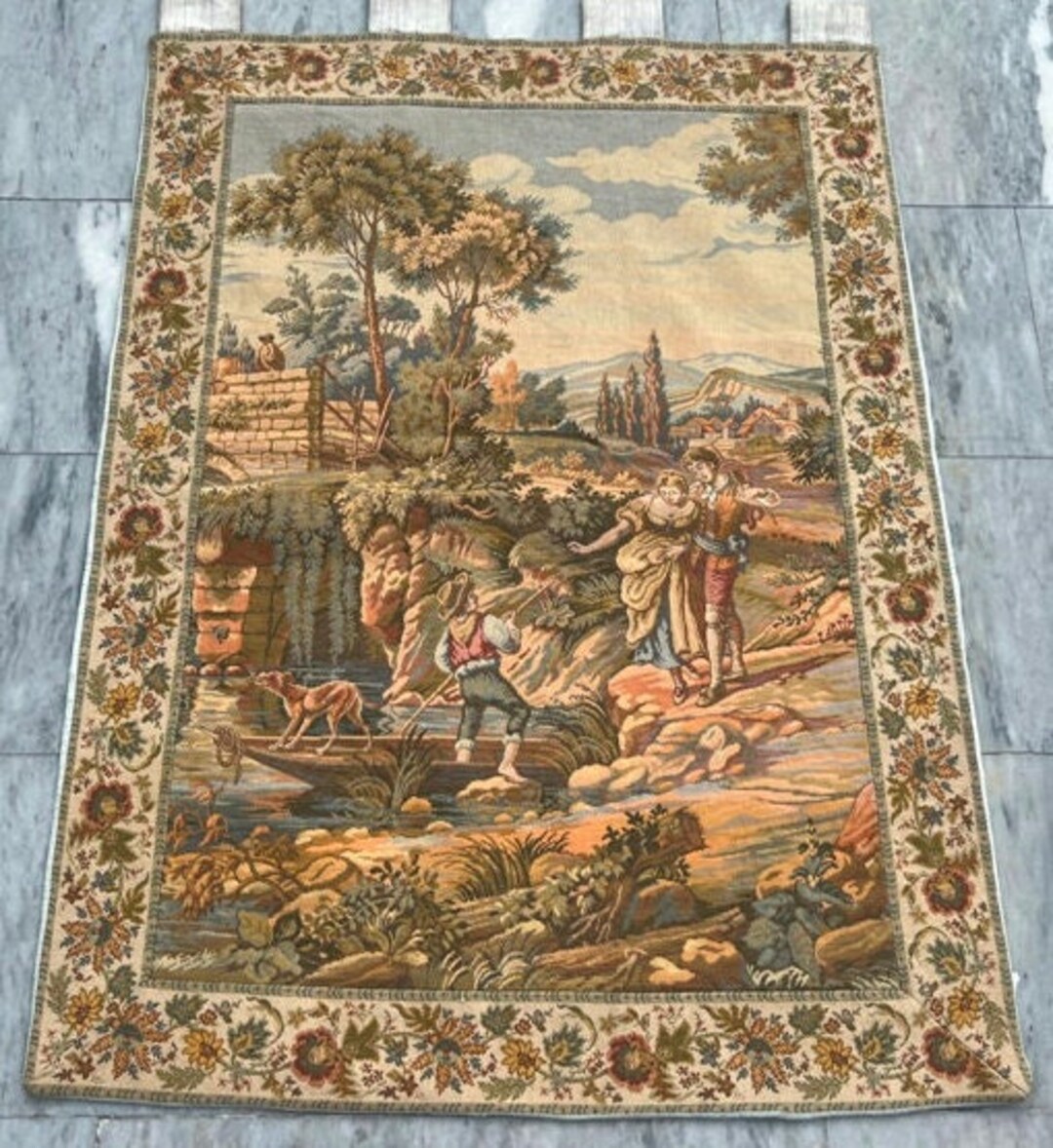 3x4 Vintage French Medeival Pictorial Medium Size Tapestry Best for ...