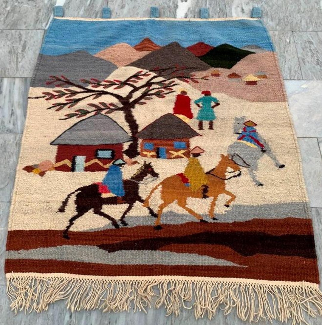 4x4 Turkish Kilim, Vintage Anatolian Kilim Pictorial Kilim Handmade ...