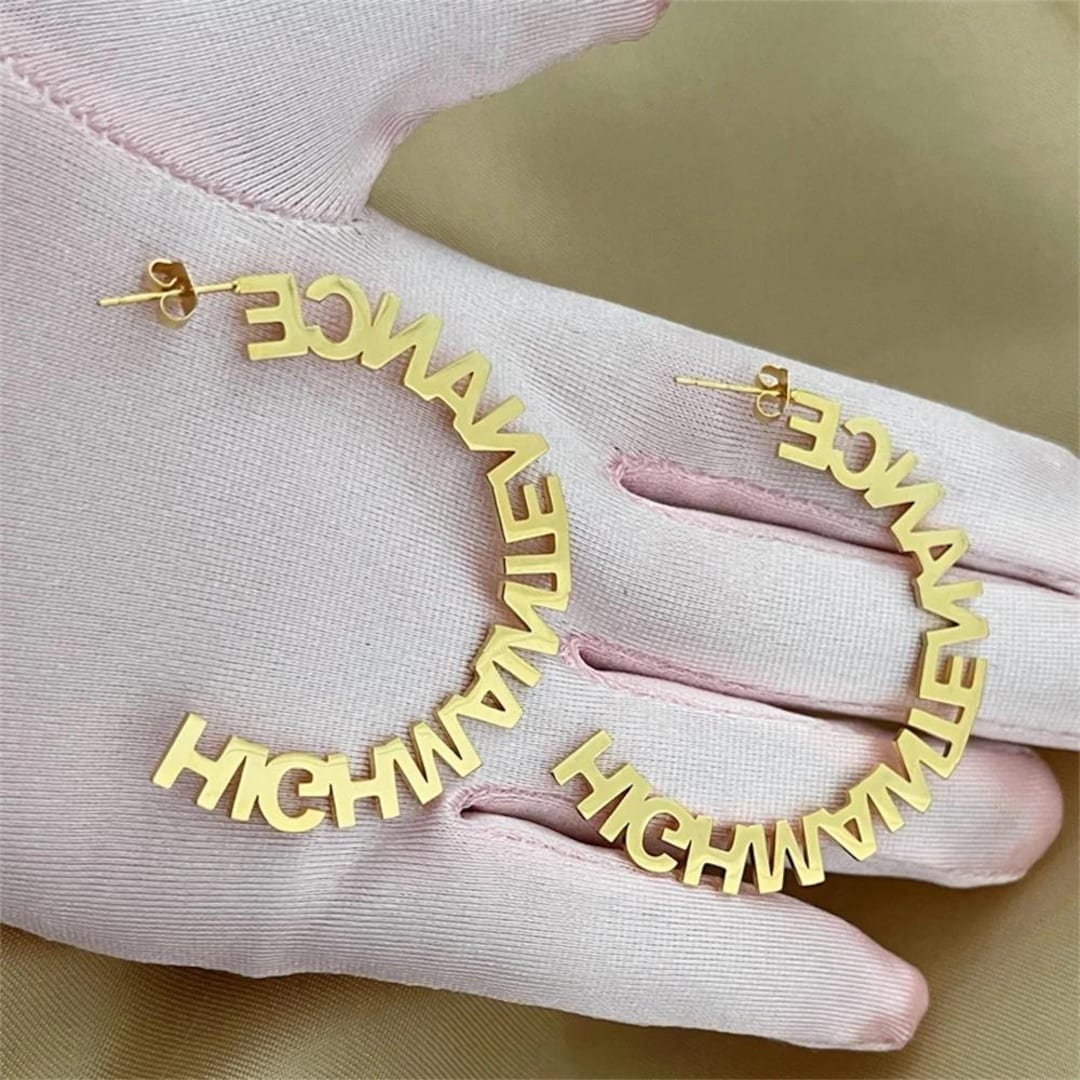 Big Hoop Earrings, Custom Name Hoop Earrings ,letter Hoop Earrings,gold ...