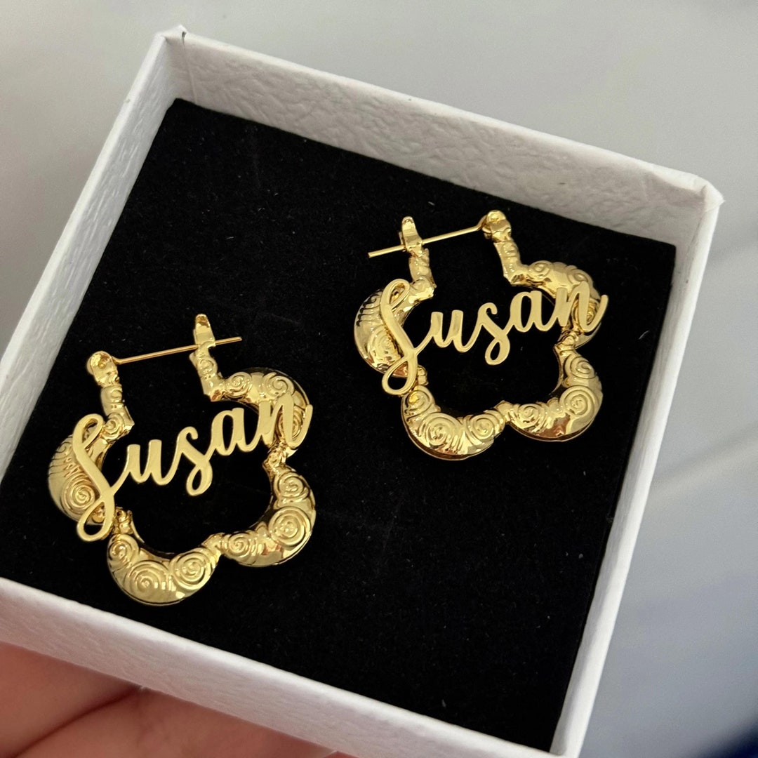 Kids Name Earrings, Name Hoop Earrings, Gold Name Earrings, Name ...